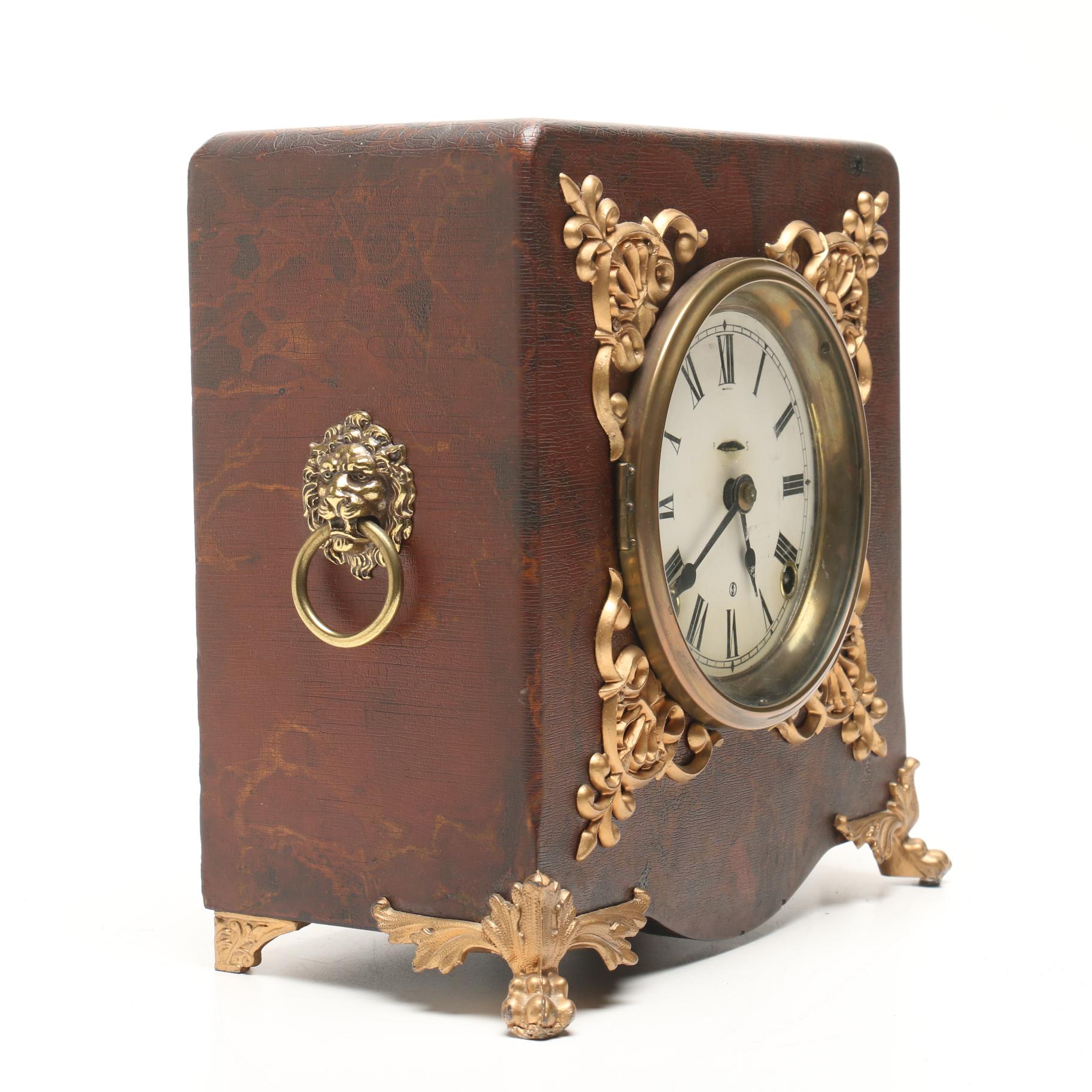 Ingraham Brass Mounted Mantel Clock with Lion Head Ring Handles | EBTH