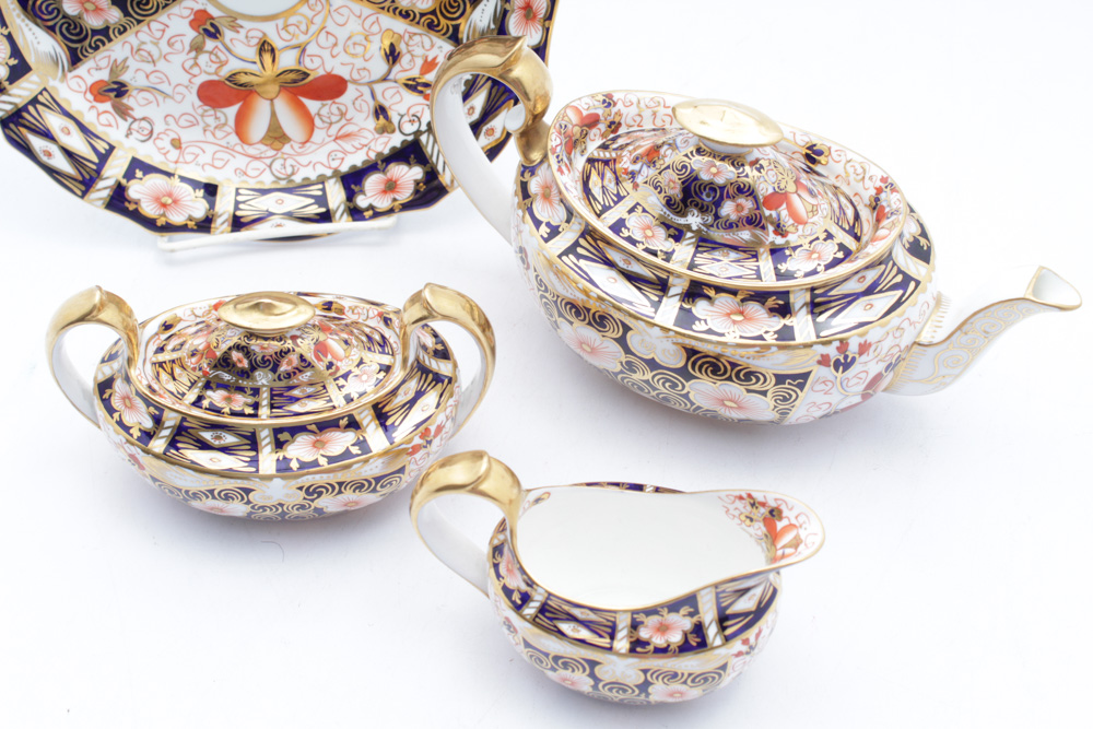 Antique English Royal Crown Derby "Imari" Tea Set and Cake Plate | EBTH