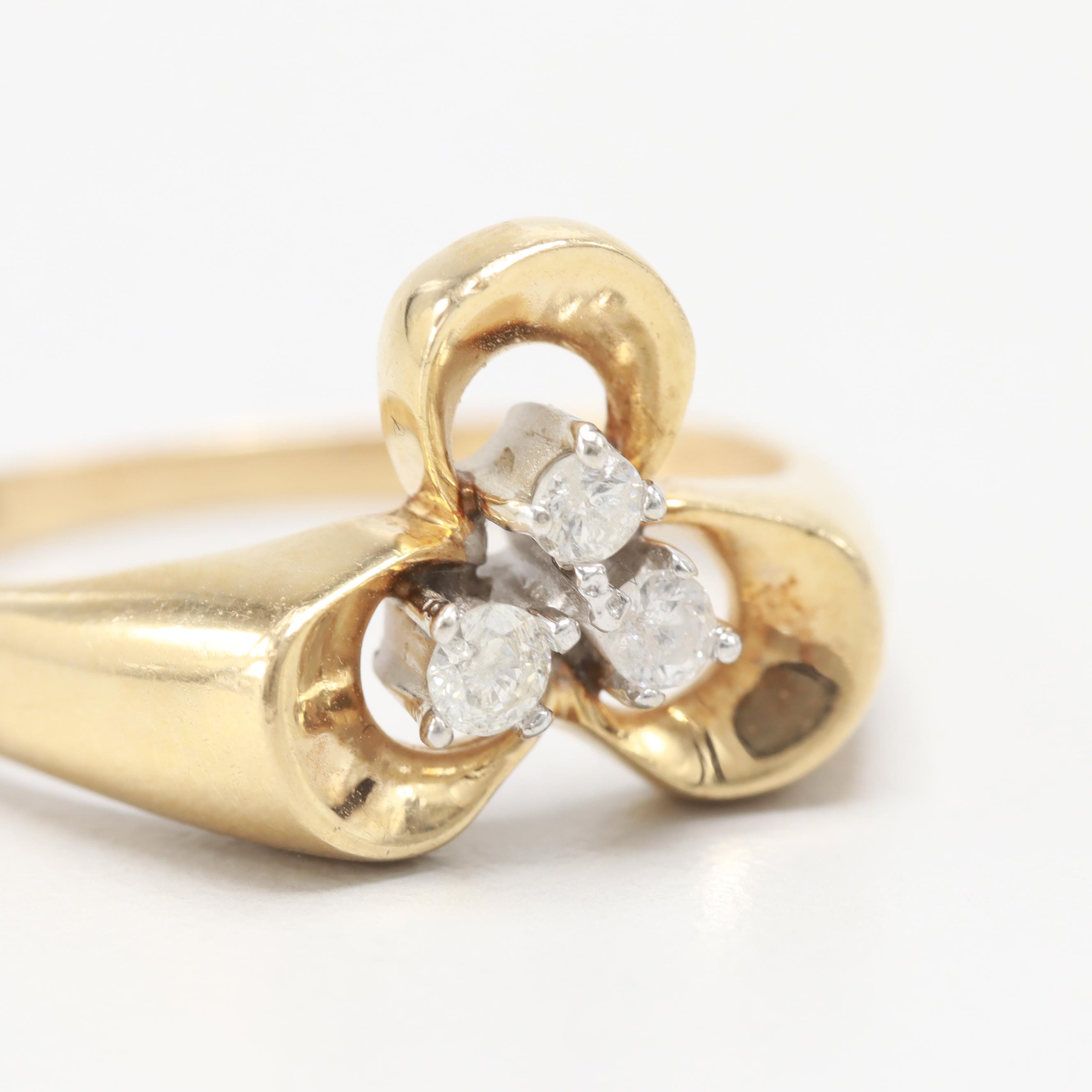 14K Yellow Gold Diamond Ring with Trefoil Setting | EBTH