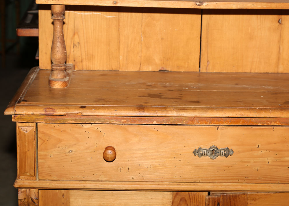 Antique Pine Two-Piece Setback Hutch Cabinet | EBTH
