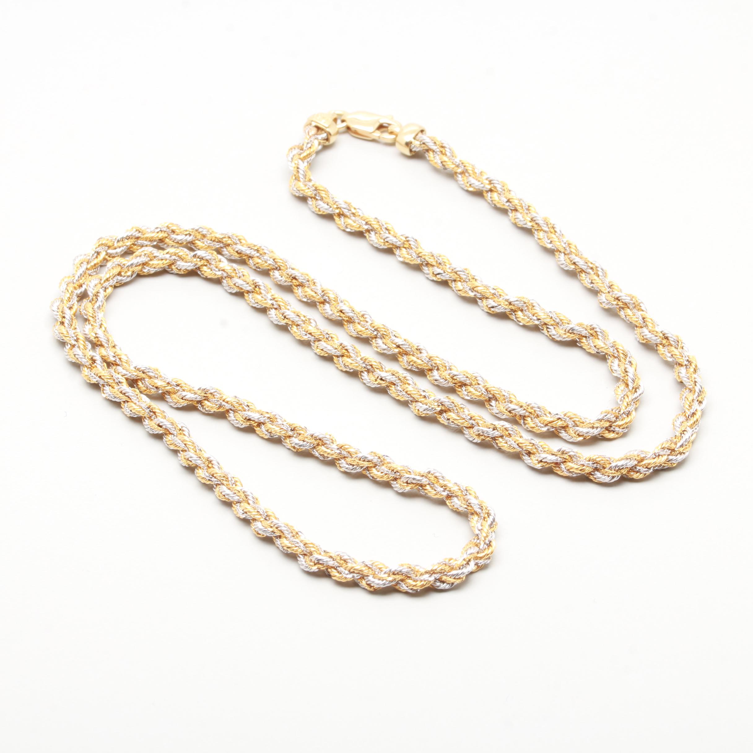 14K Yellow and White Gold Rope Chain Necklace | EBTH