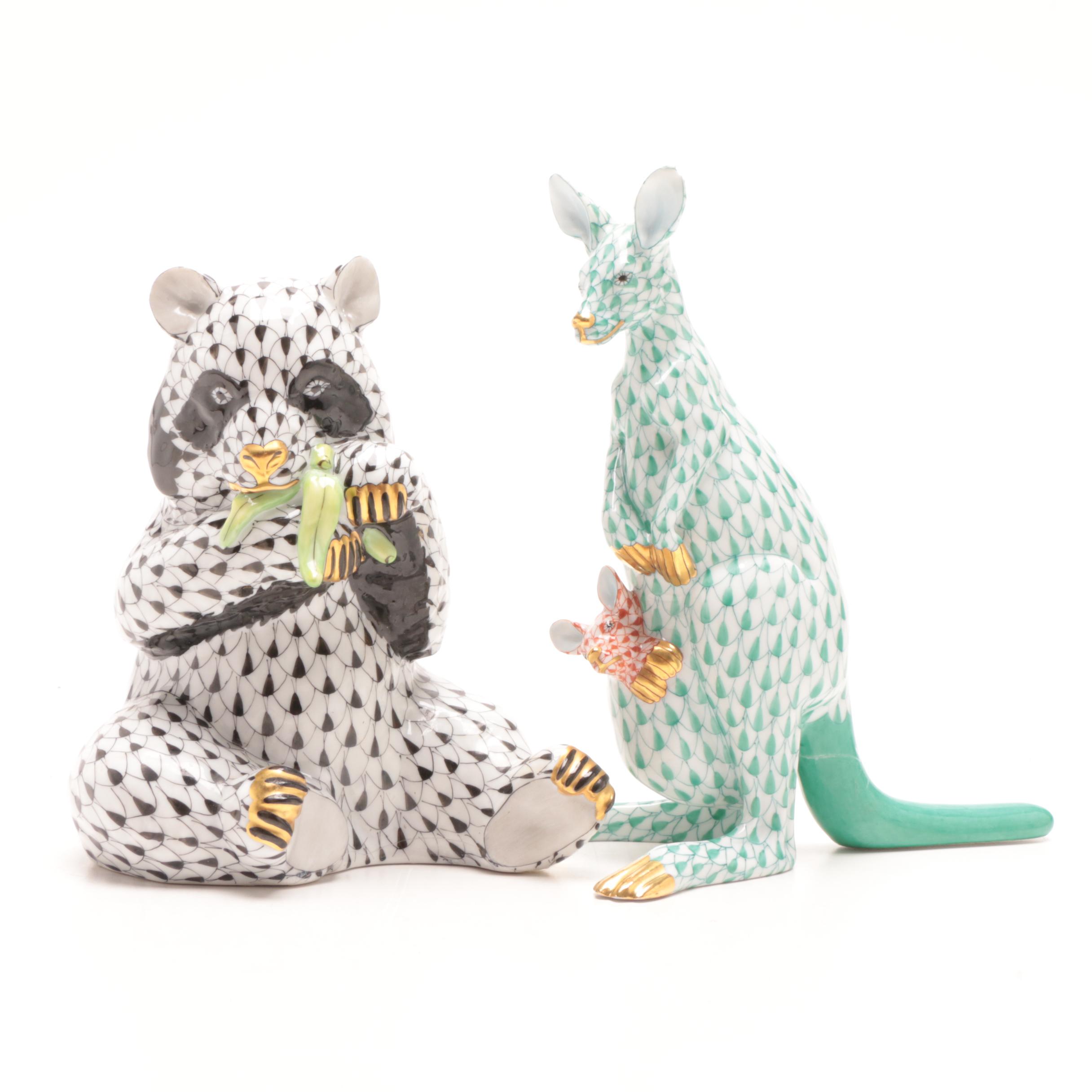 Herend Panda and Kangaroo Porcelain Figurines | EBTH