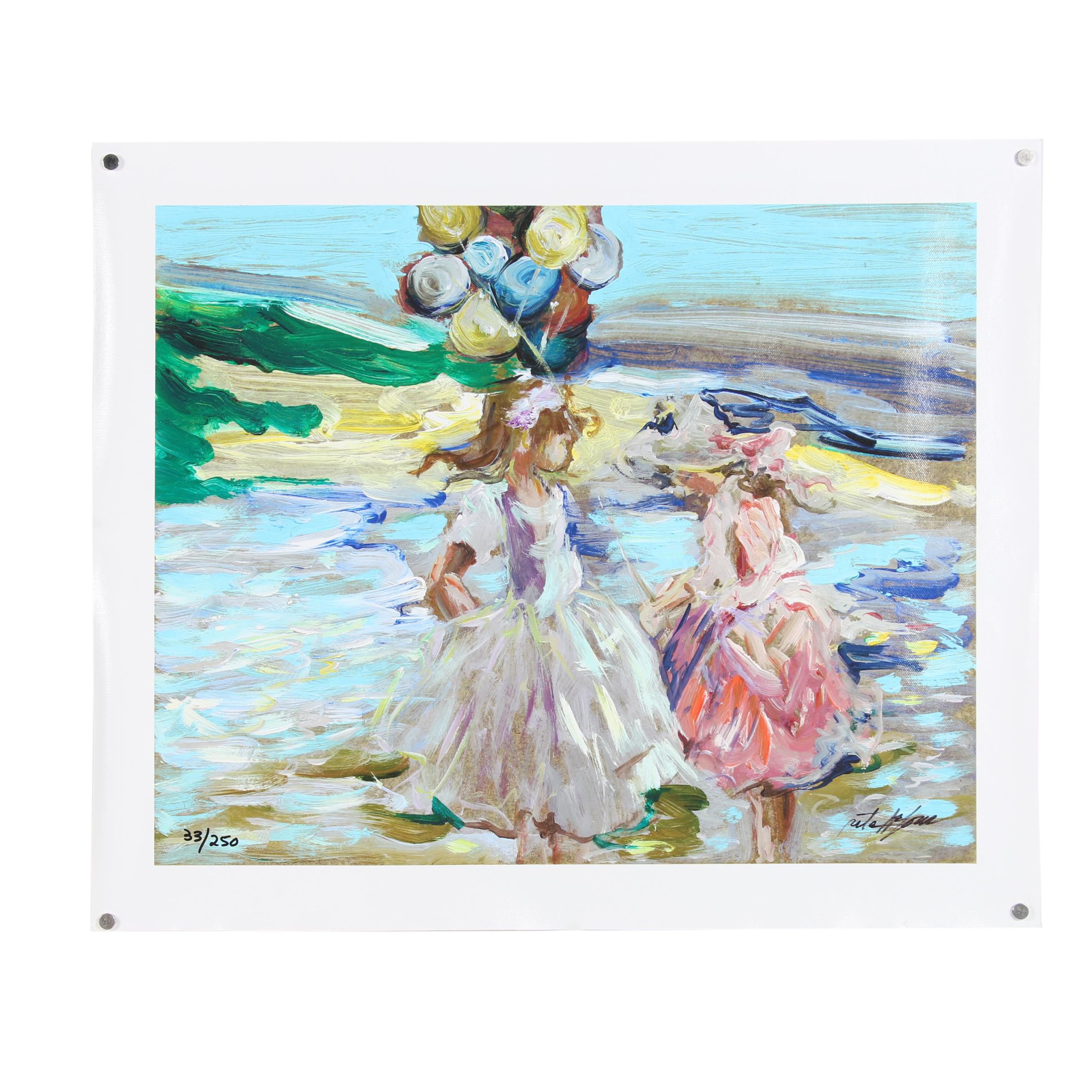 Rita Asfour Mixed Media "Two Girls at the Beach" | EBTH
