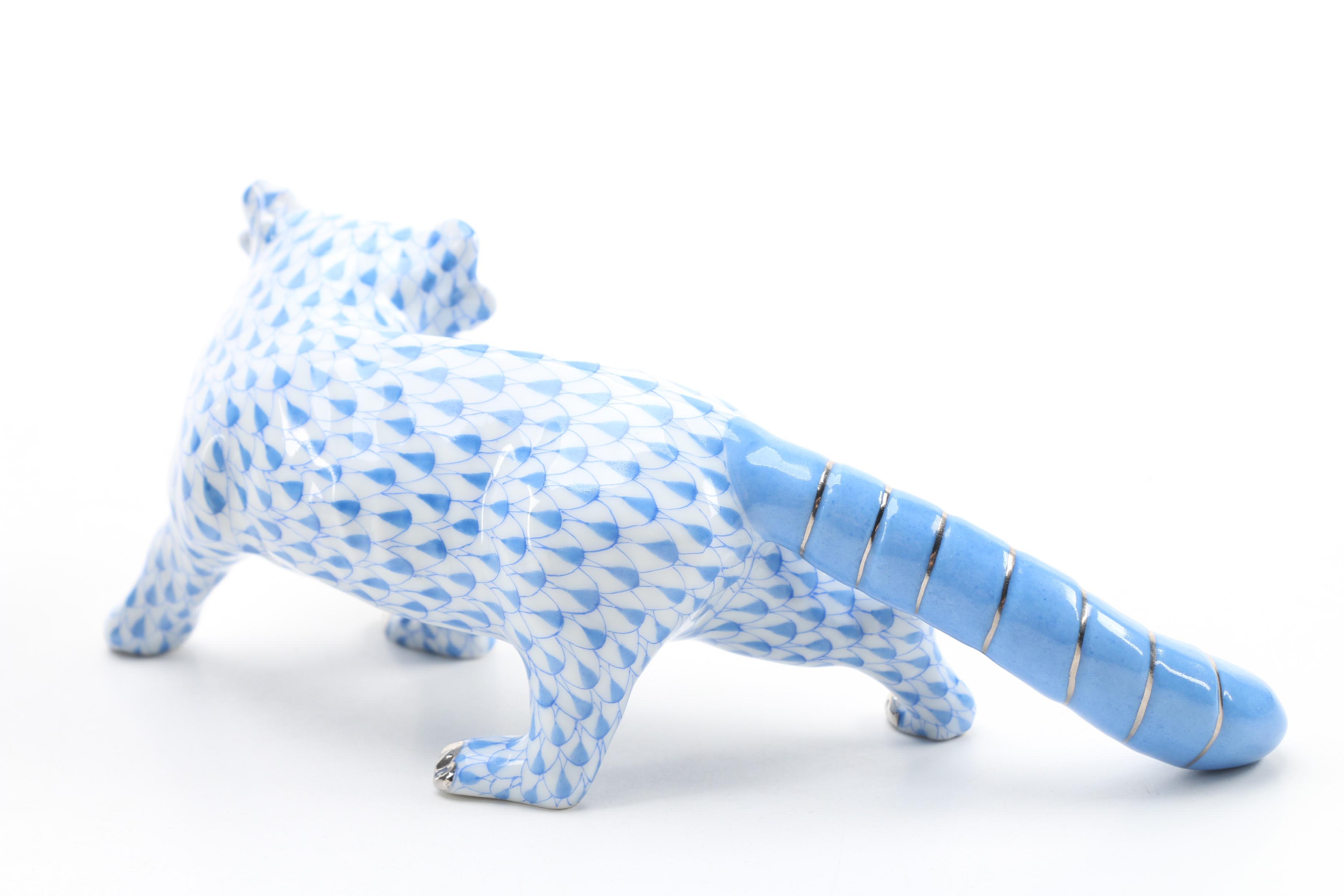 Herend Blue Fishnet with Platinum "Red Panda" Porcelain Figurine | EBTH