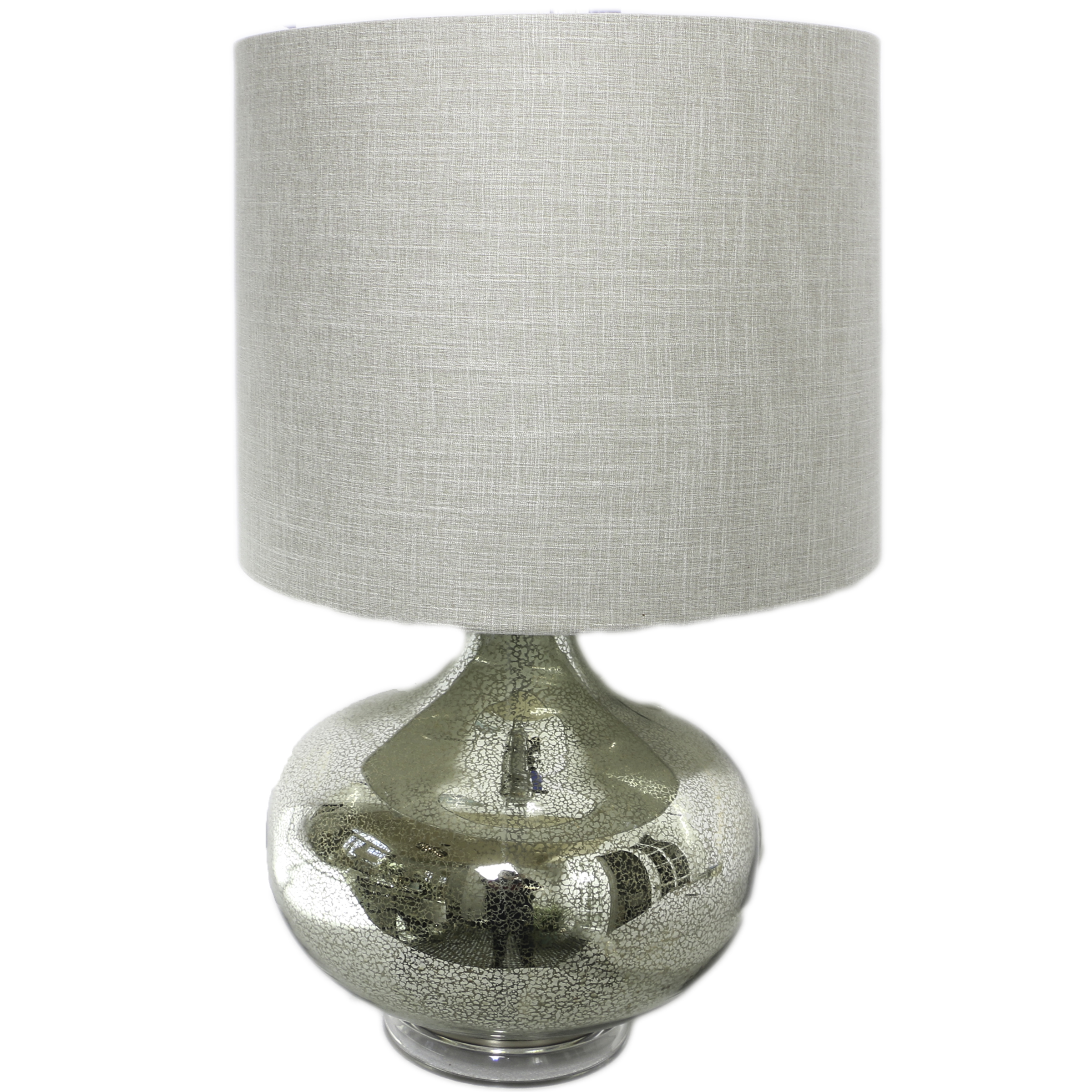 Silver Tone Mercury Glass Style Squat Table Lamp with Drum Shade | EBTH
