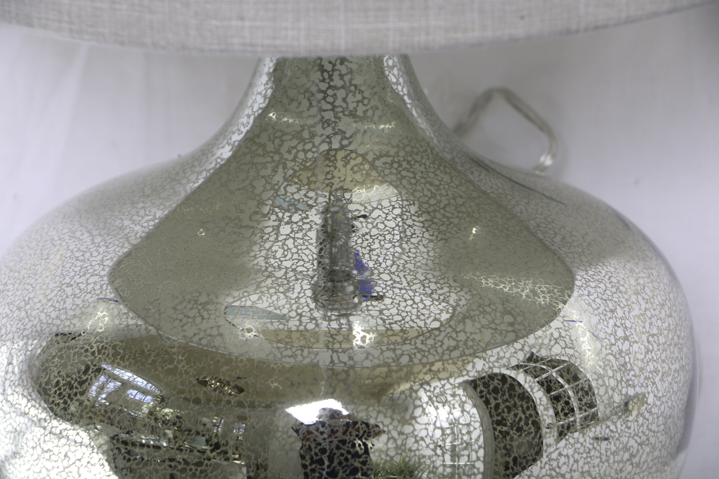 Silver Tone Mercury Glass Style Squat Table Lamp with Drum Shade | EBTH
