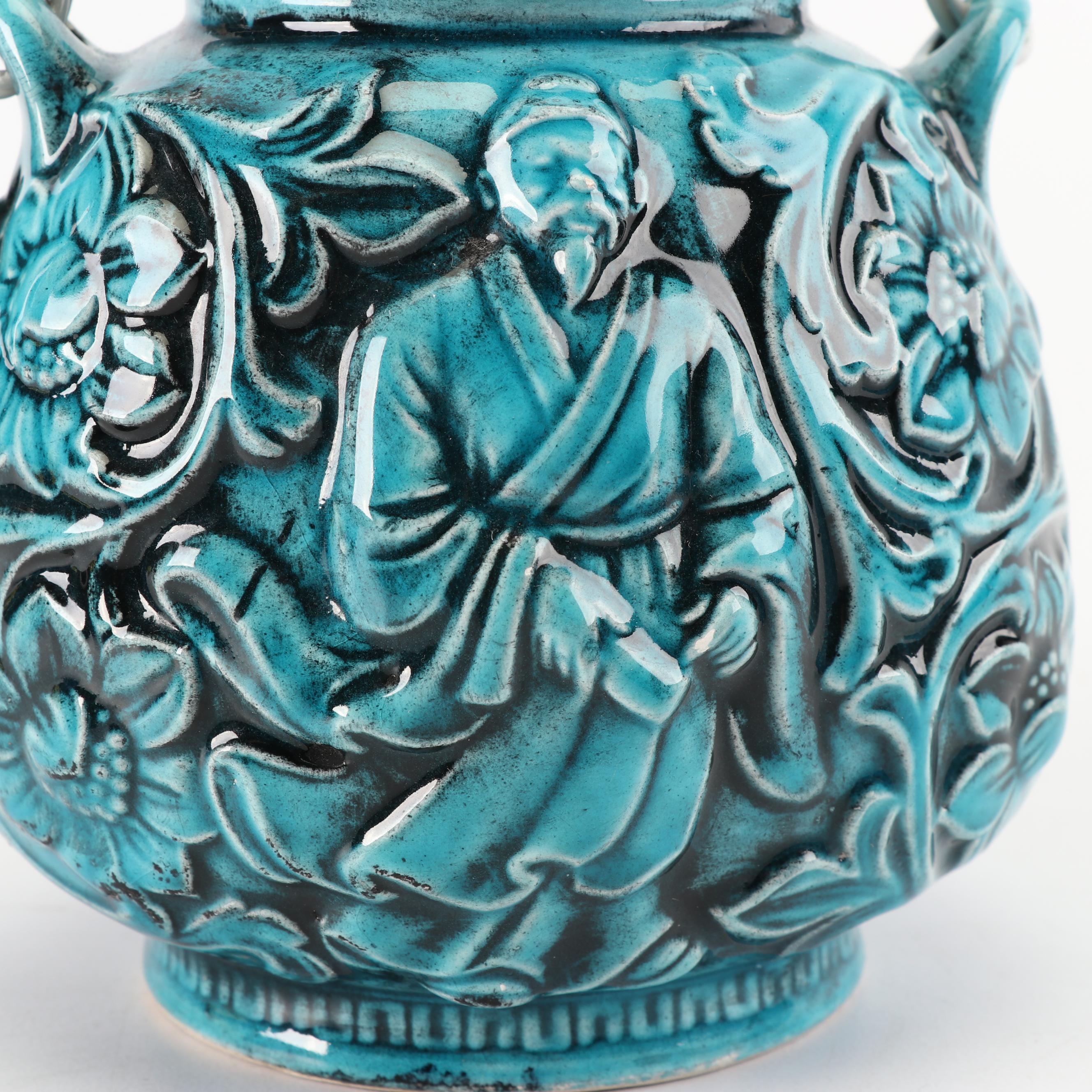 Vintage Japanese Turquoise Teapot with Immortal Statuette | EBTH