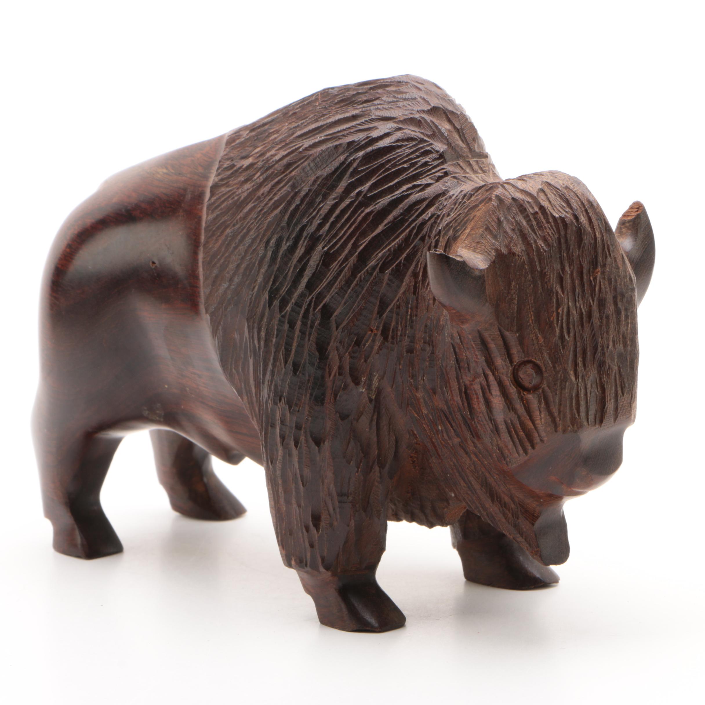 Carved Wooden Bison Sculpture | EBTH