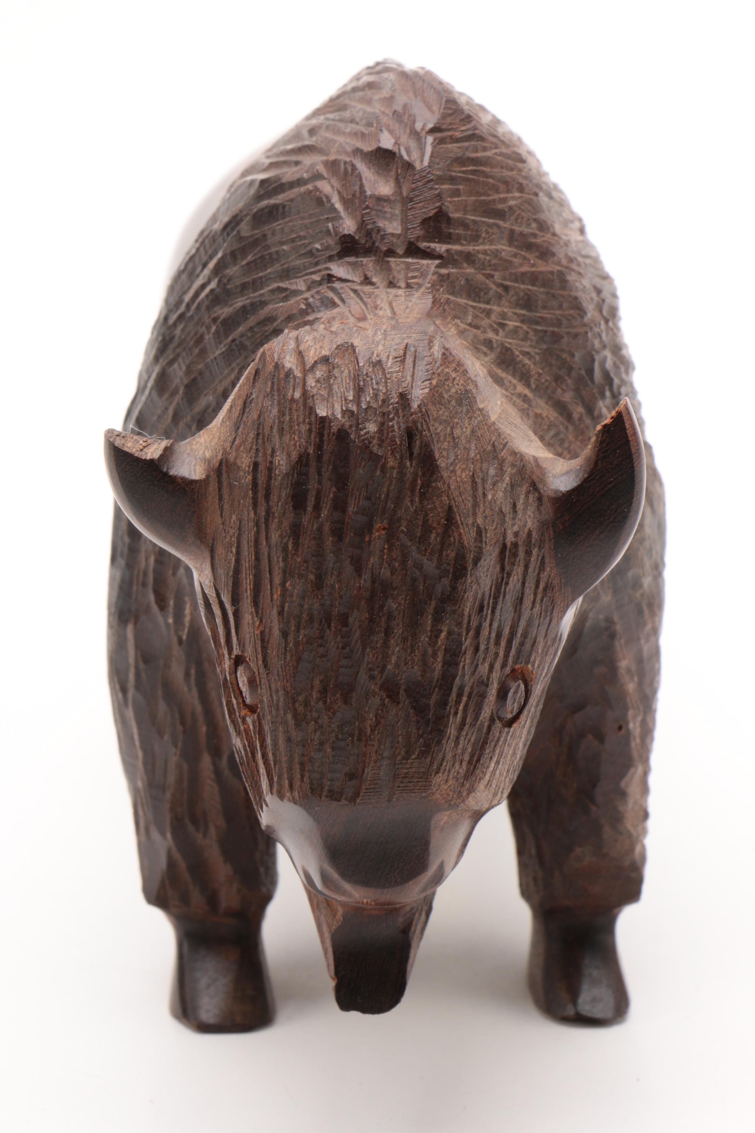 Carved Wooden Bison Sculpture | EBTH
