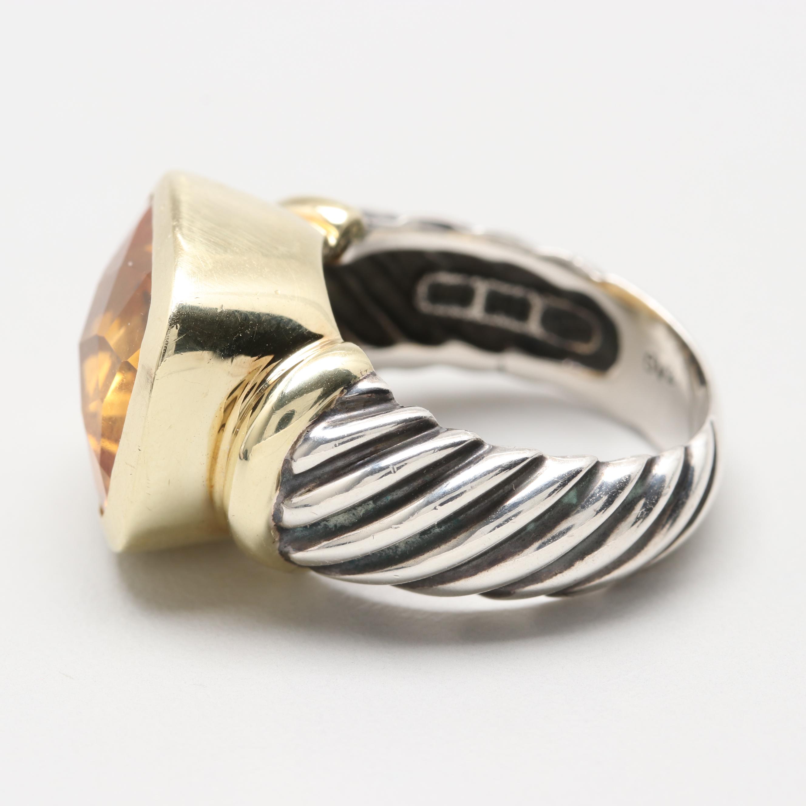 David Yurman "Noblesse" Sterling Silver Citrine Ring with 14K Yellow ...