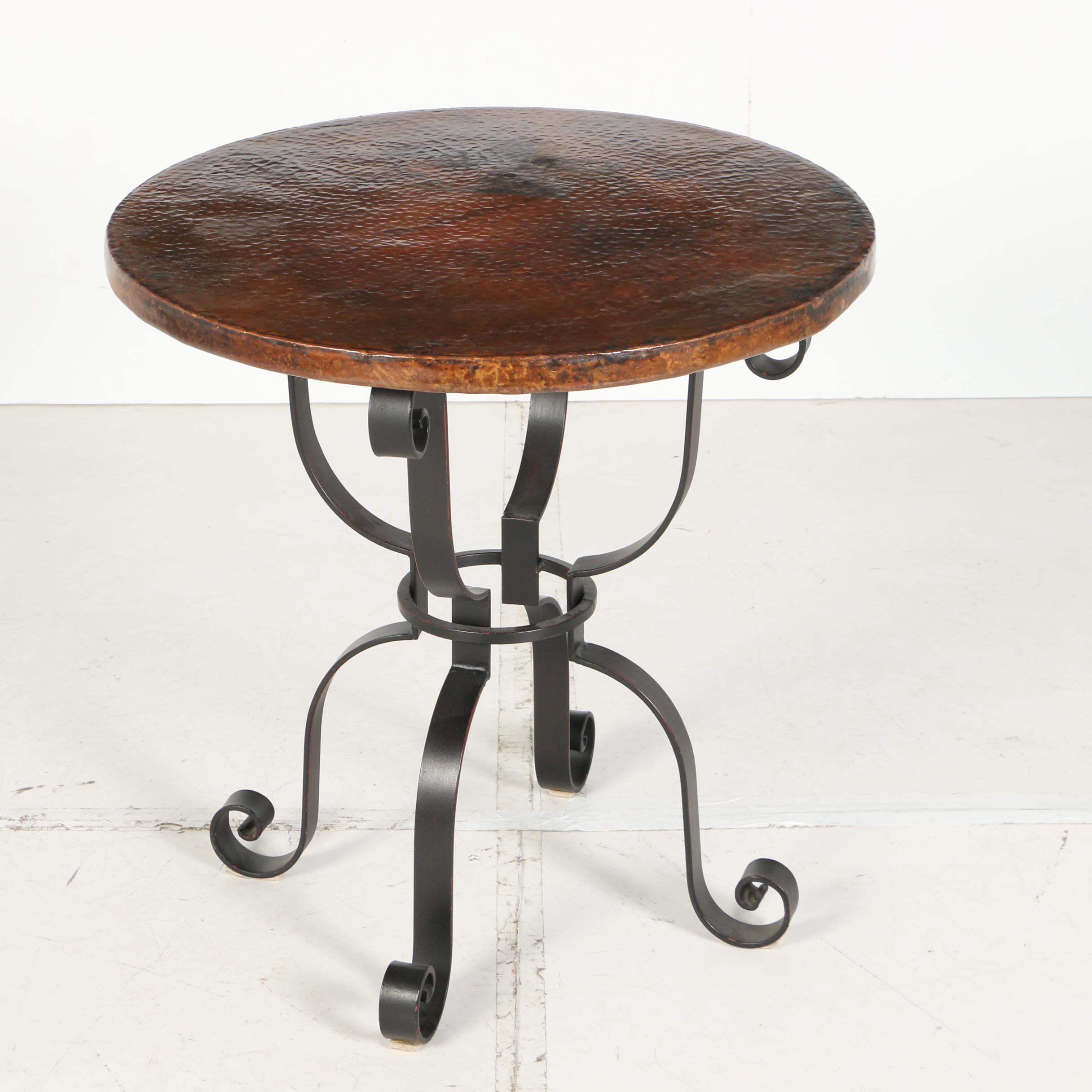 Arhaus Hand Hammered Copper and Iron Round Side Table | EBTH