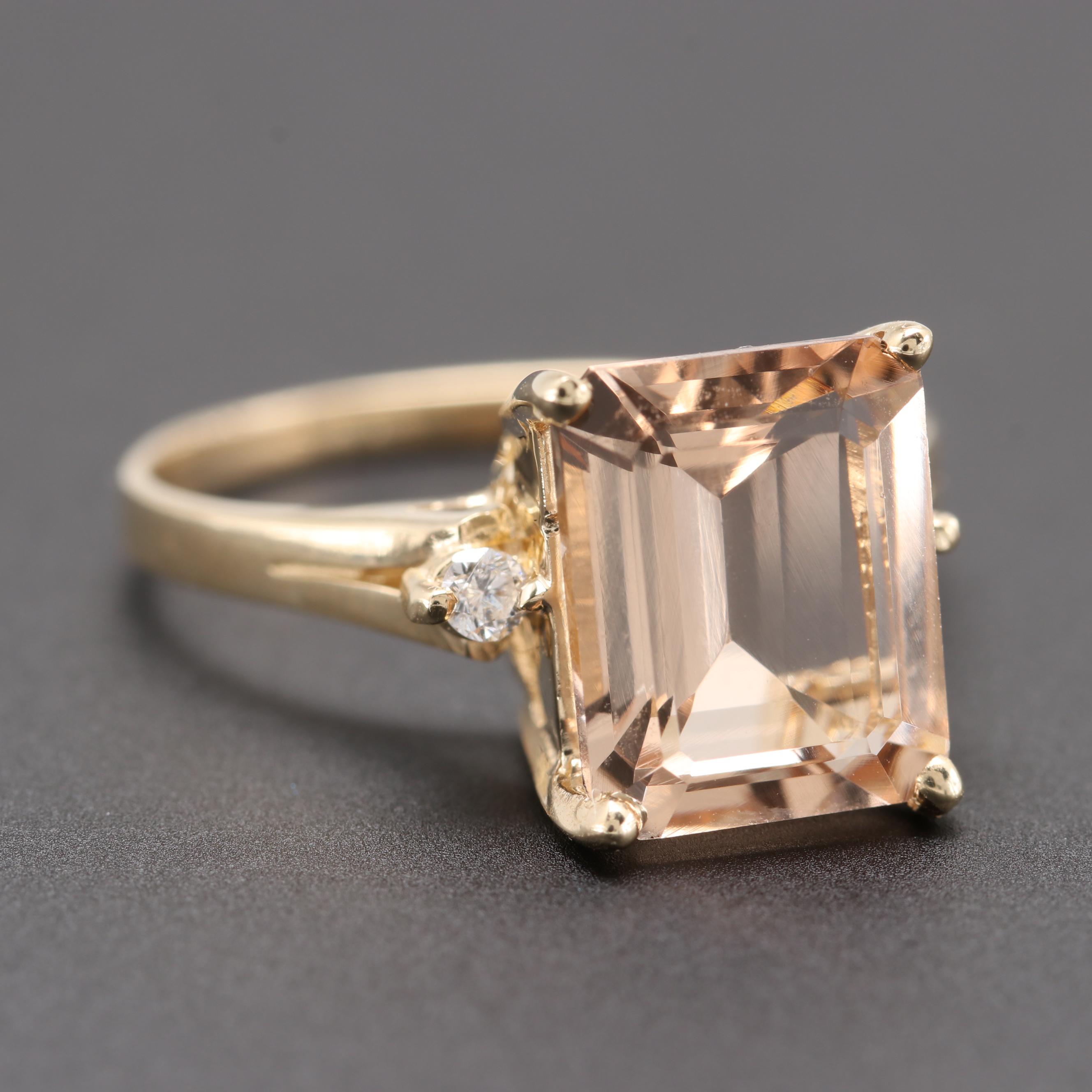 14K Yellow Gold Morganite and Diamond Ring | EBTH