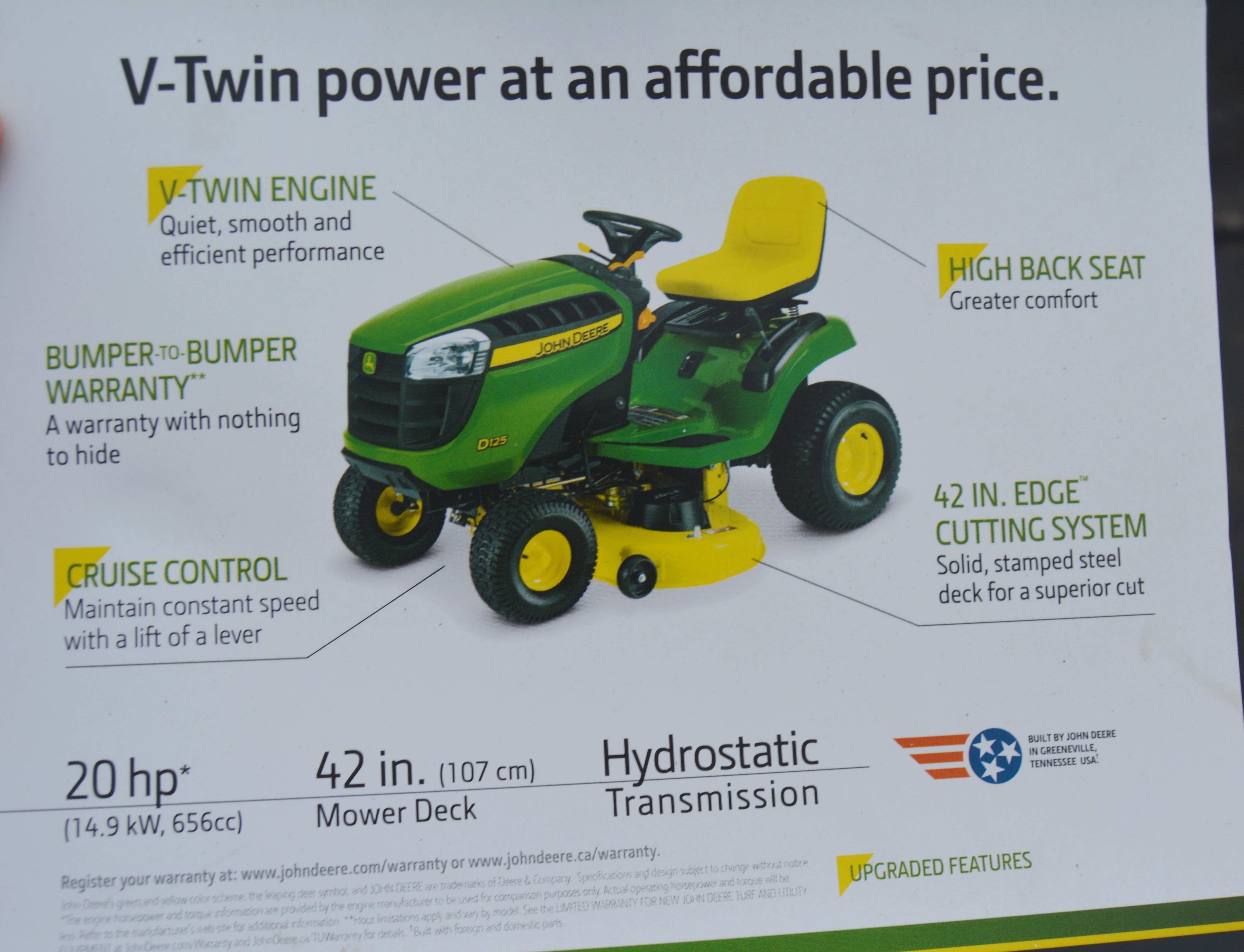 John Deere D125 "100 Series" V-Twin Engine Riding Mower with ...