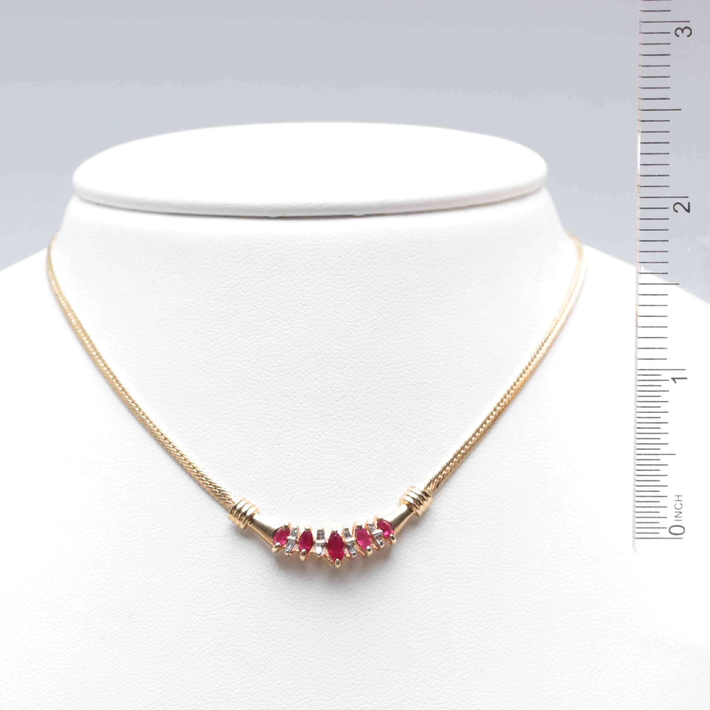 10K Yellow Gold Ruby and Diamond Necklace | EBTH