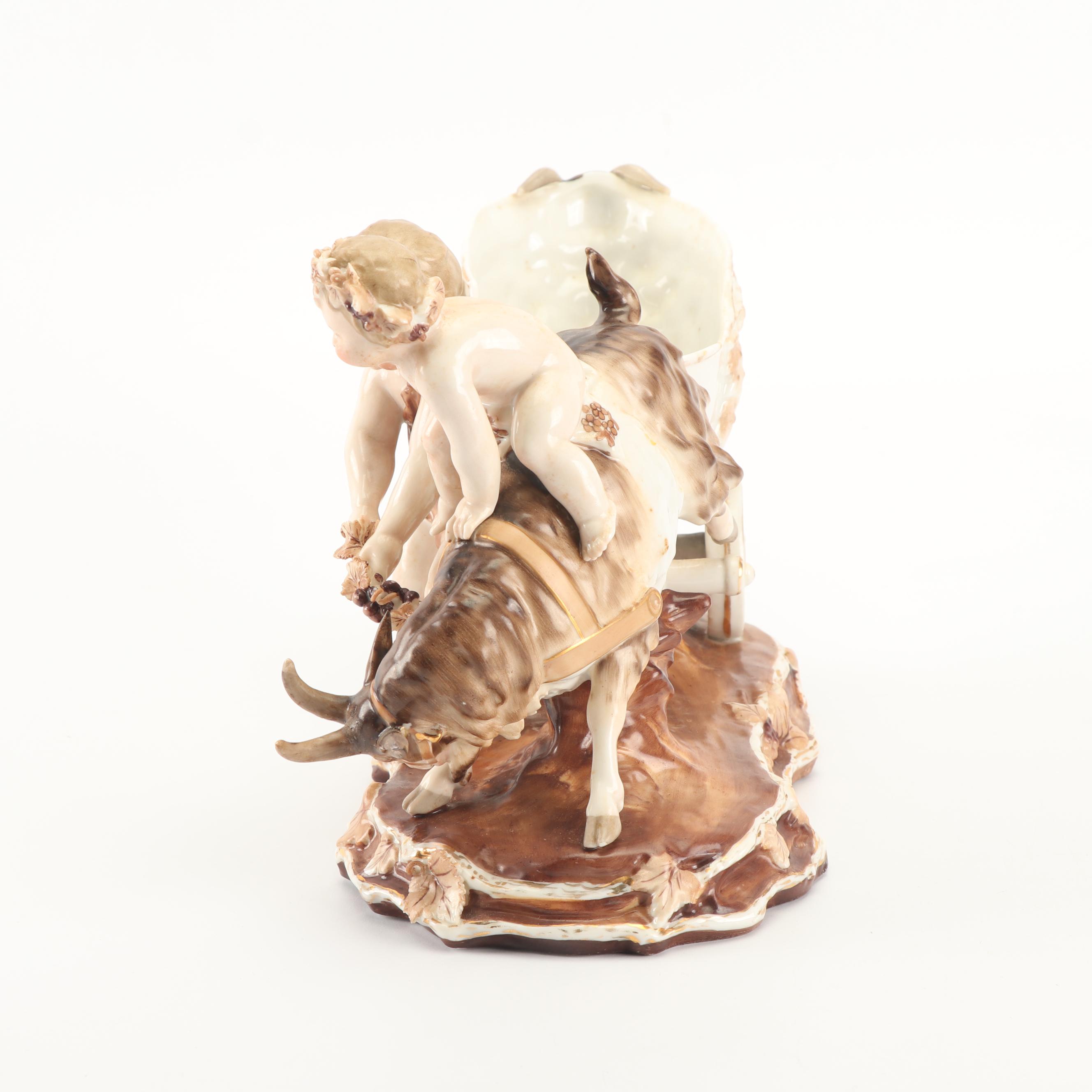Dresden Style Bacchus Chariot and Goat Porcelain Figurine, Mid-19th ...