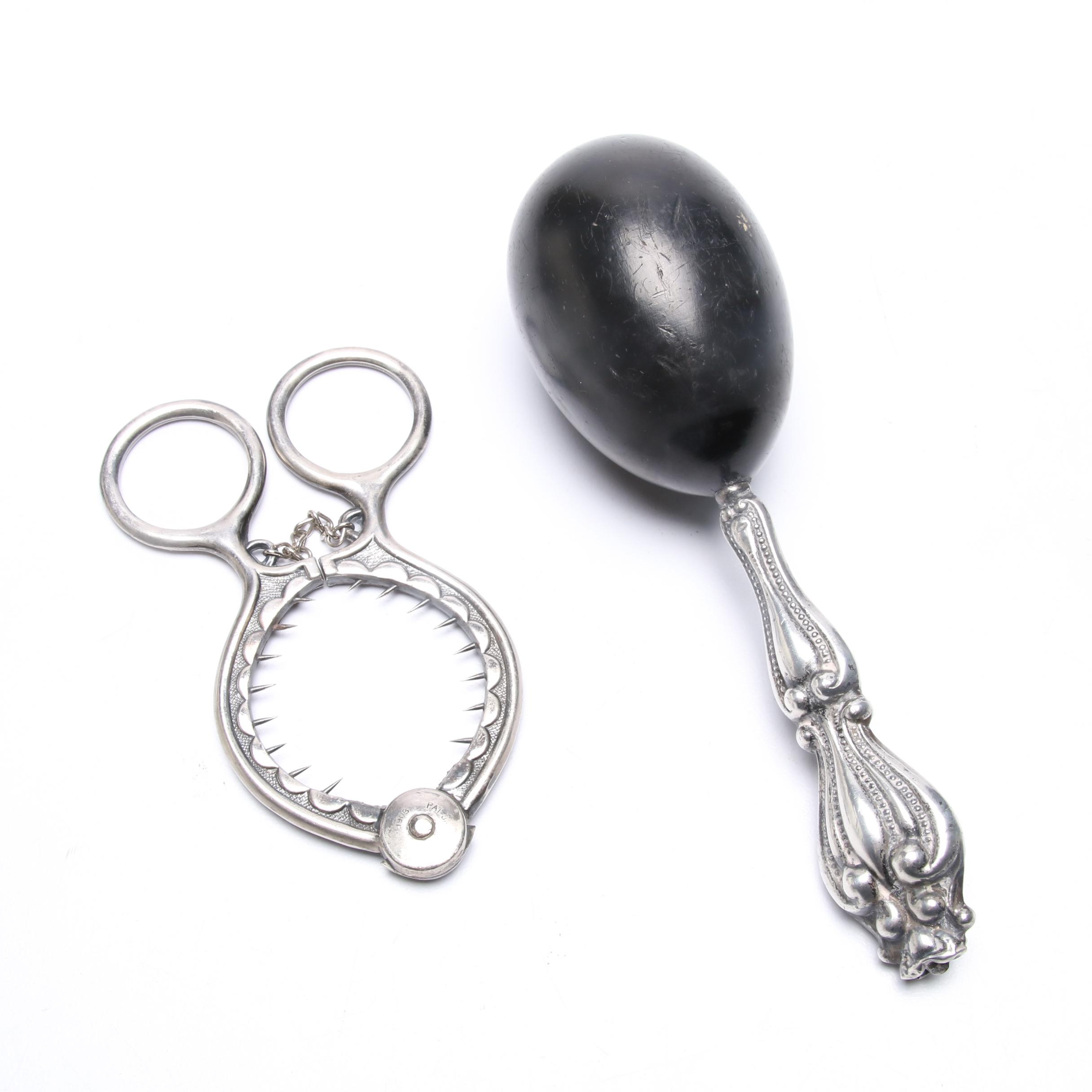 Antique Egg Topper Cutter and Sterling Handled Darning Egg | EBTH