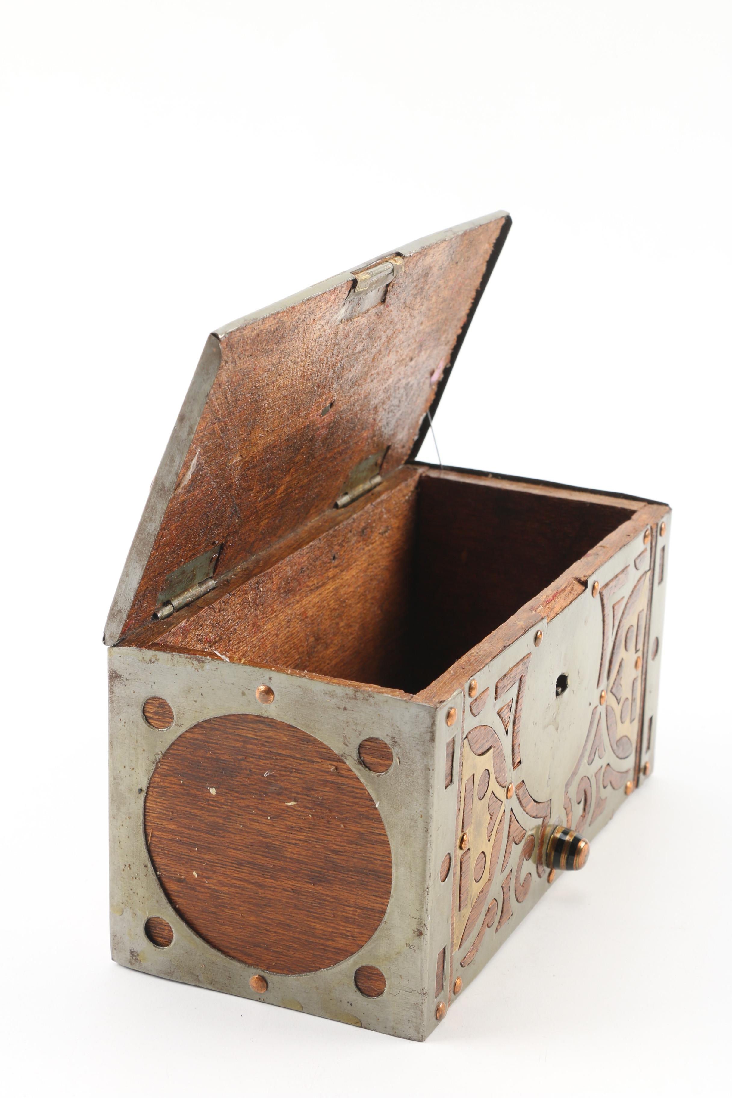 Wooden Lock Box with Silver Tone Metal Inlay | EBTH