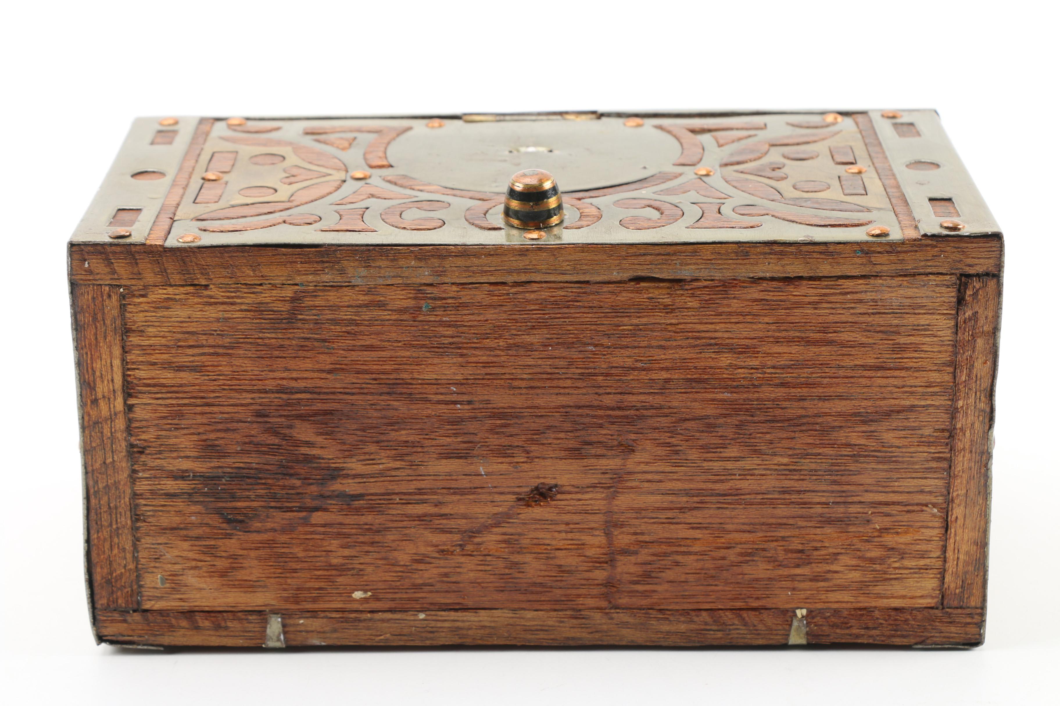 Wooden Lock Box with Silver Tone Metal Inlay | EBTH