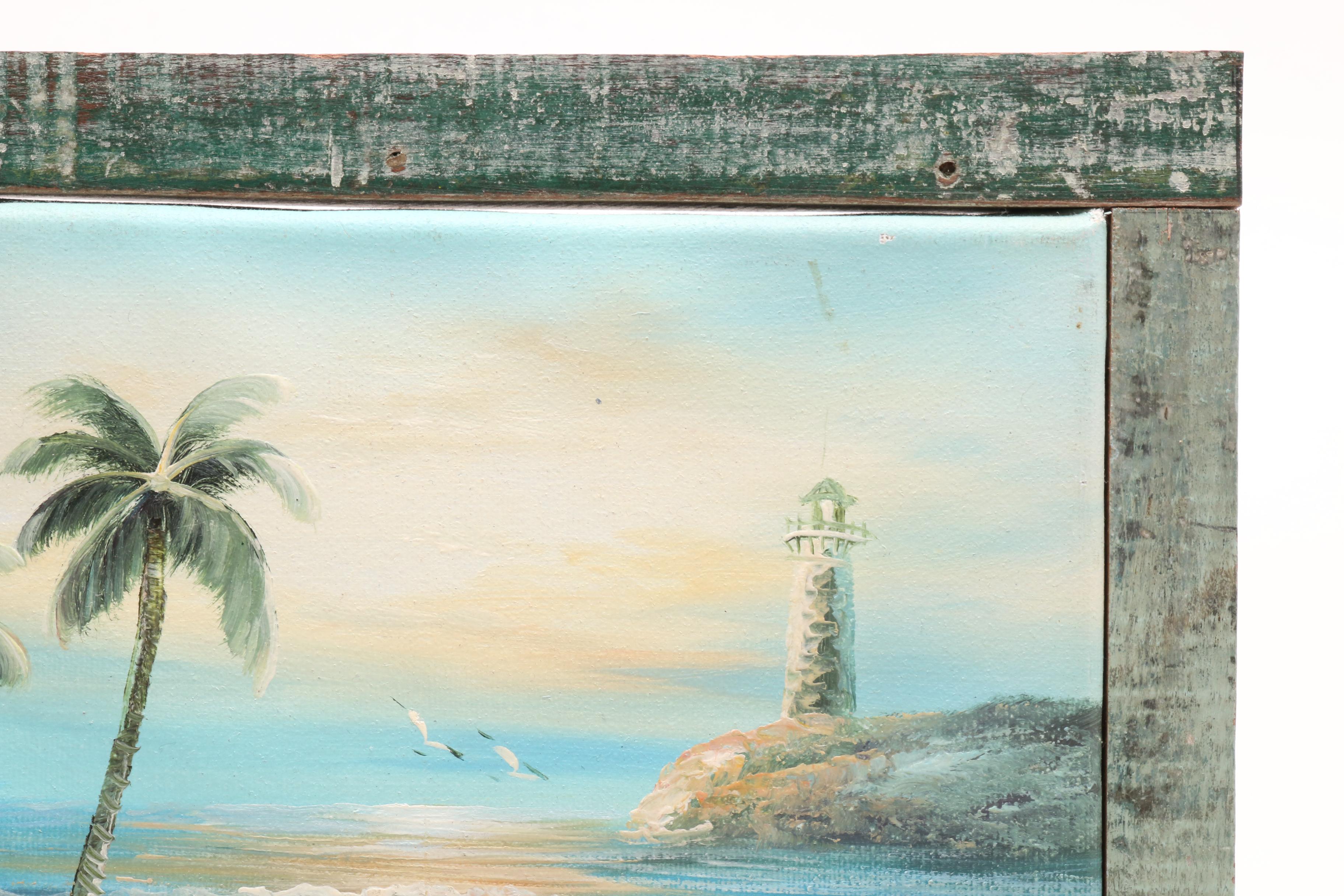 W. Amion Oil Painting of Tropical Scene with Lighthouse | EBTH