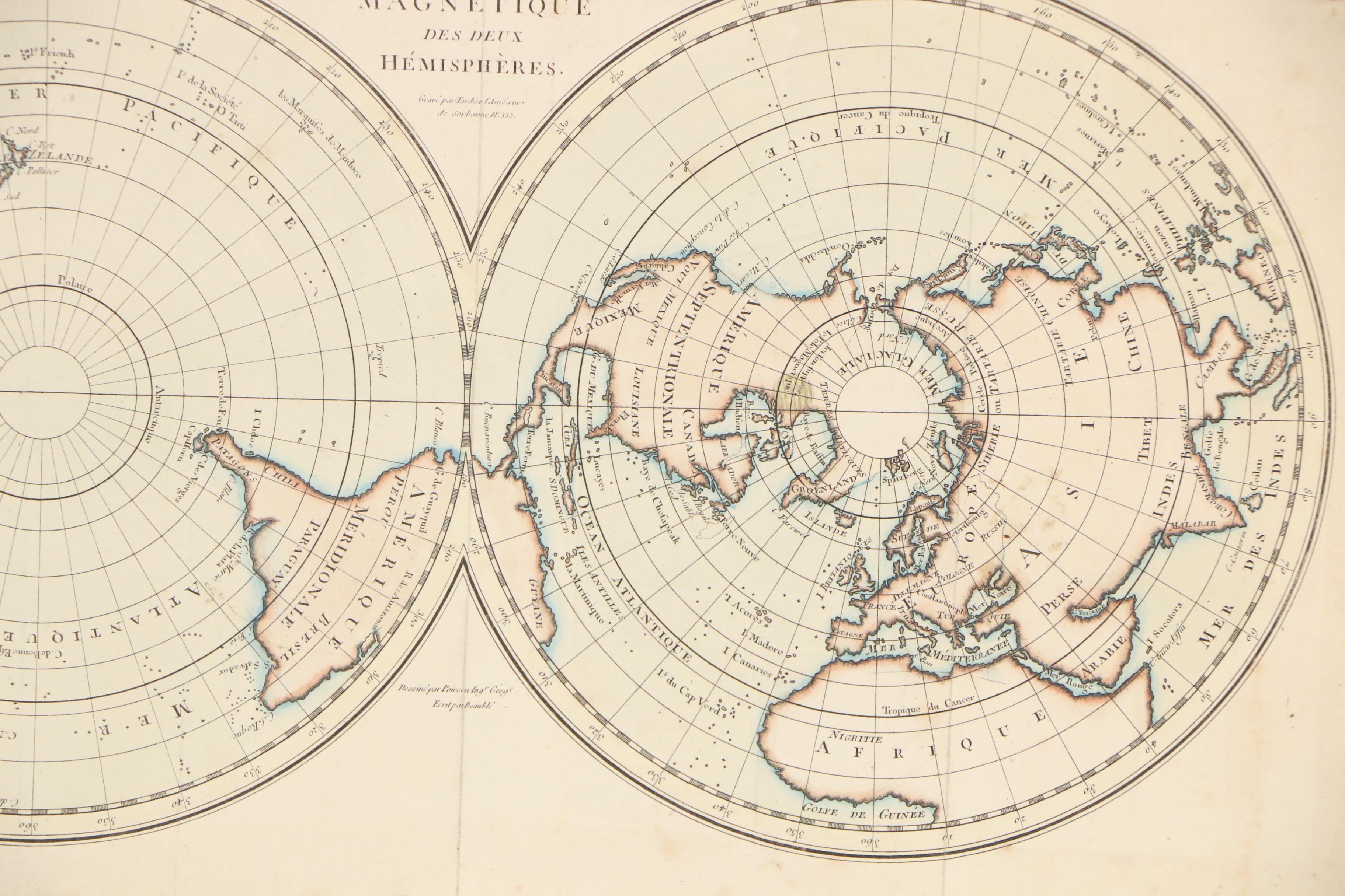 19th Century Hand-Colored Map Hemispheres Engravings | EBTH
