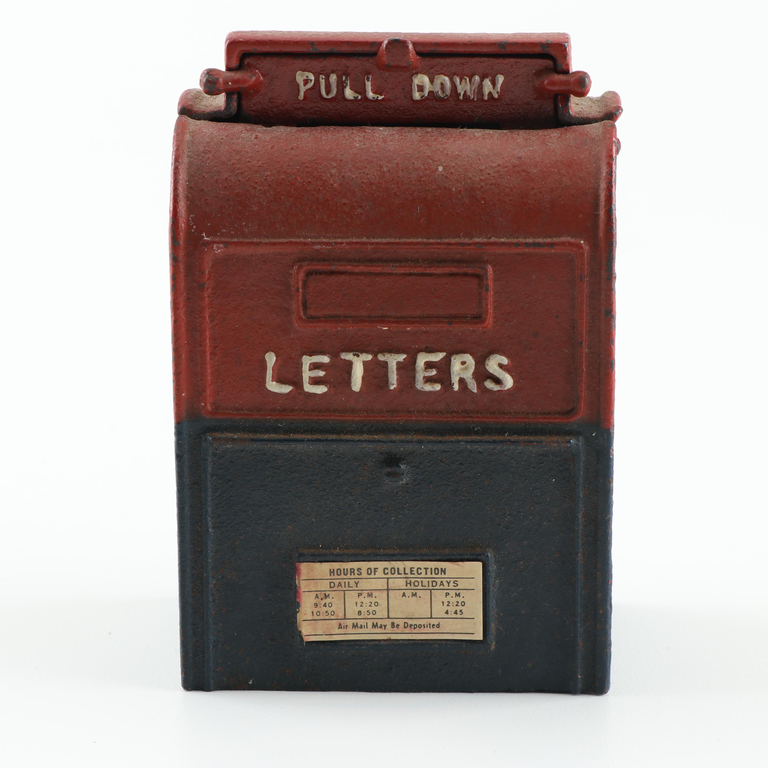 Cast Iron Mailbox Bank and Carnival Glass Liberty Bell Bank, Mid ...