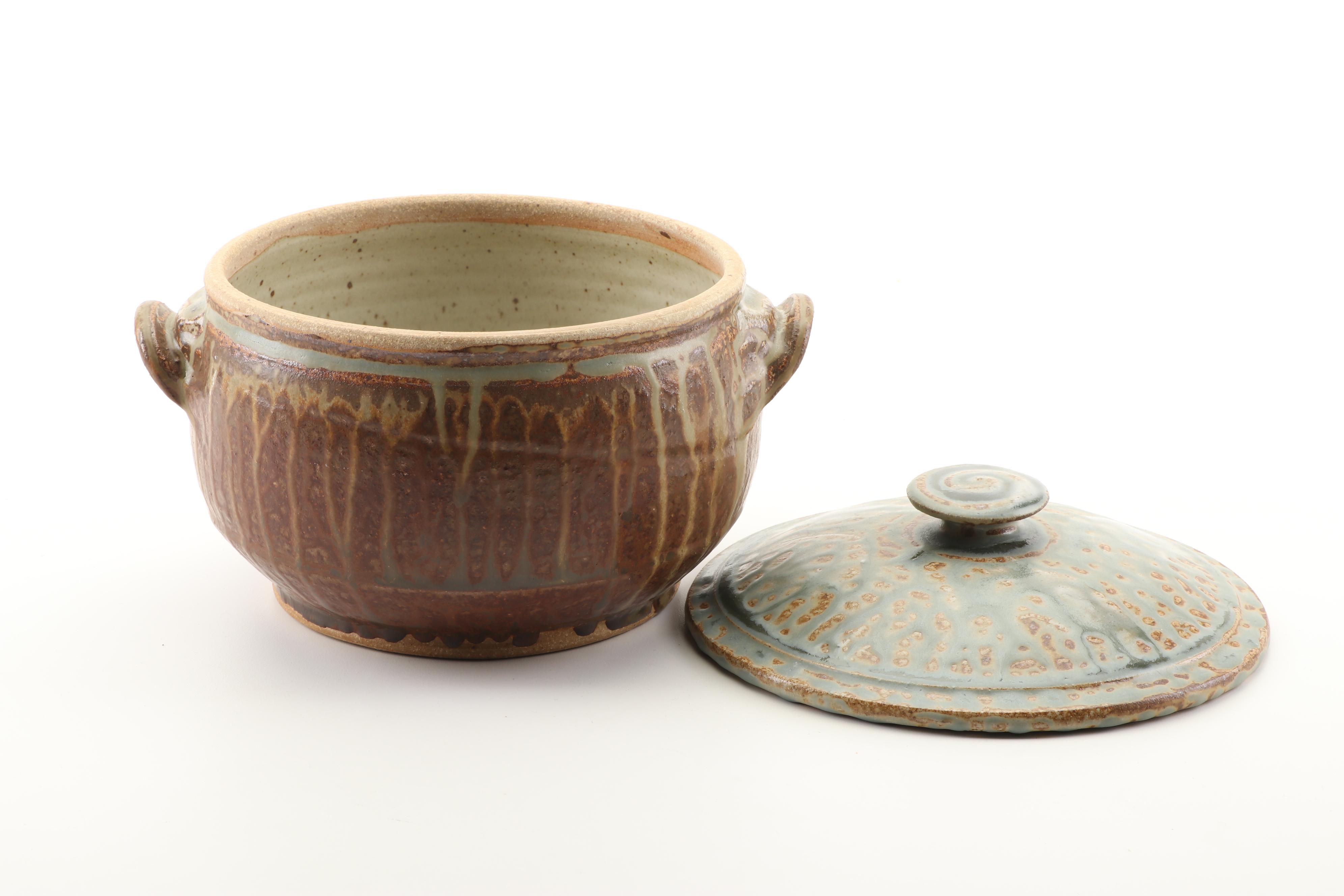 Tom Holman Pottery Lidded Stoneware Bowl | EBTH