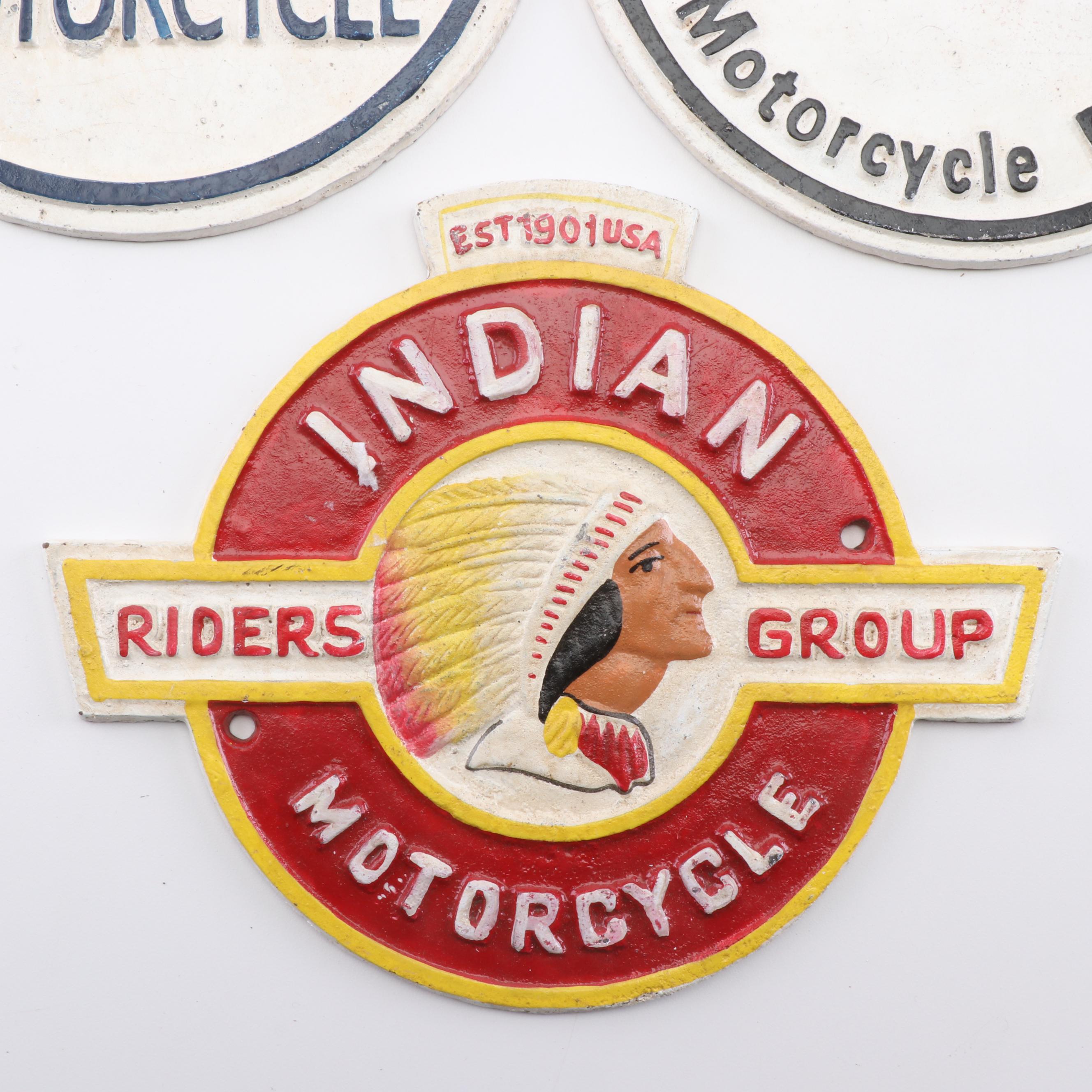Reproduction Cast Iron Signs Including Indiana Motorcycle | EBTH