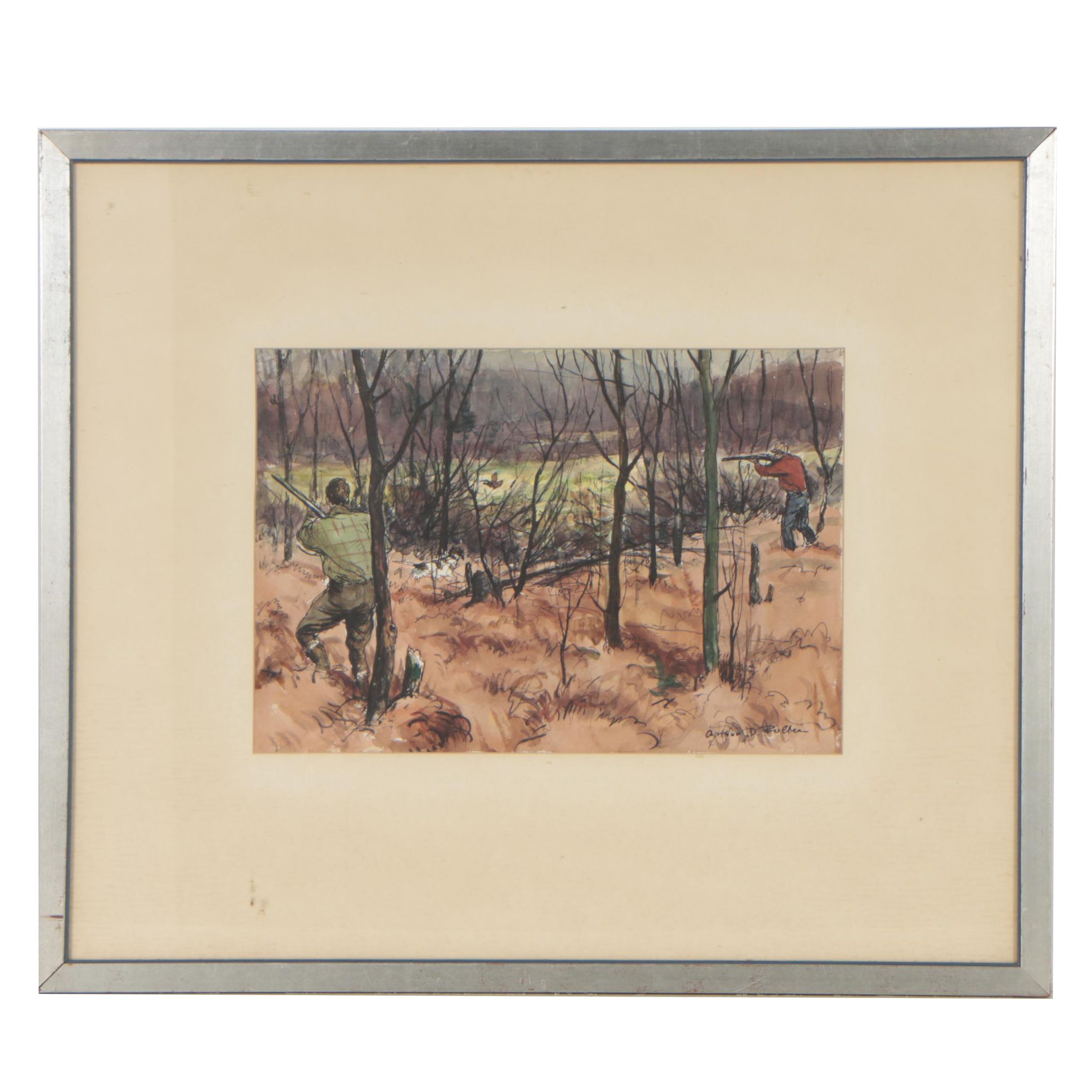 Arthur D. Fuller Watercolor Illustration "The Partridge Hunters" | EBTH