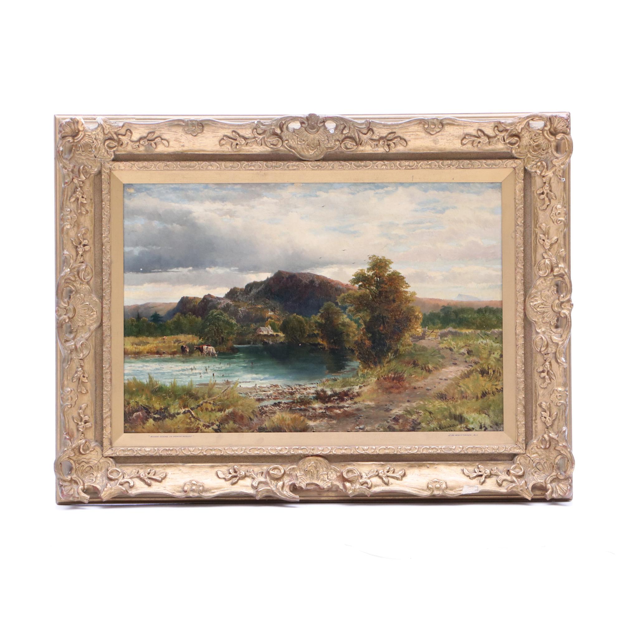 James William Whittaker 1876 Oil Painting "River Scene in North Wales ...