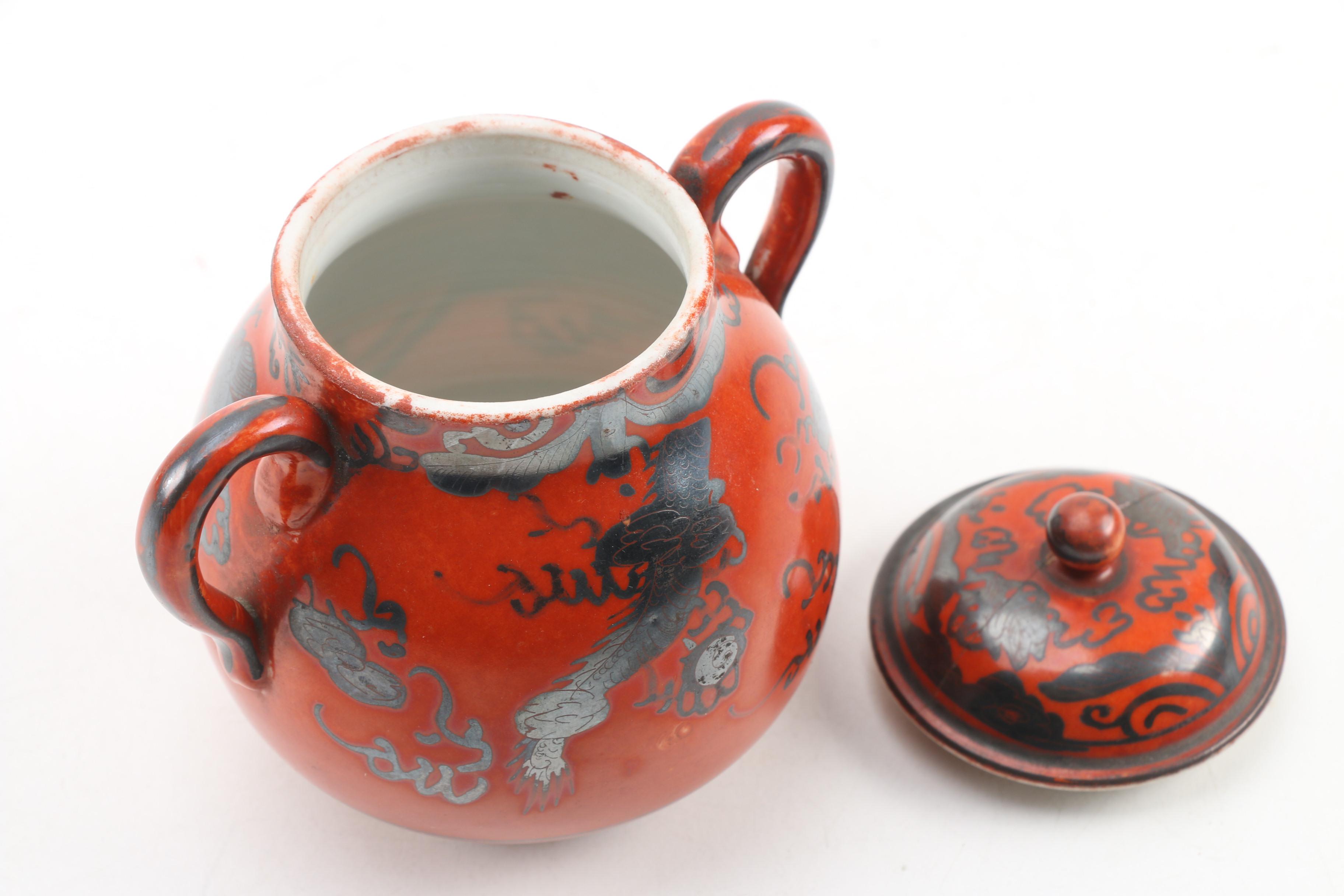 Chinese Rust and Silver Tone Ceramic Teapot and Sugar Bowl | EBTH