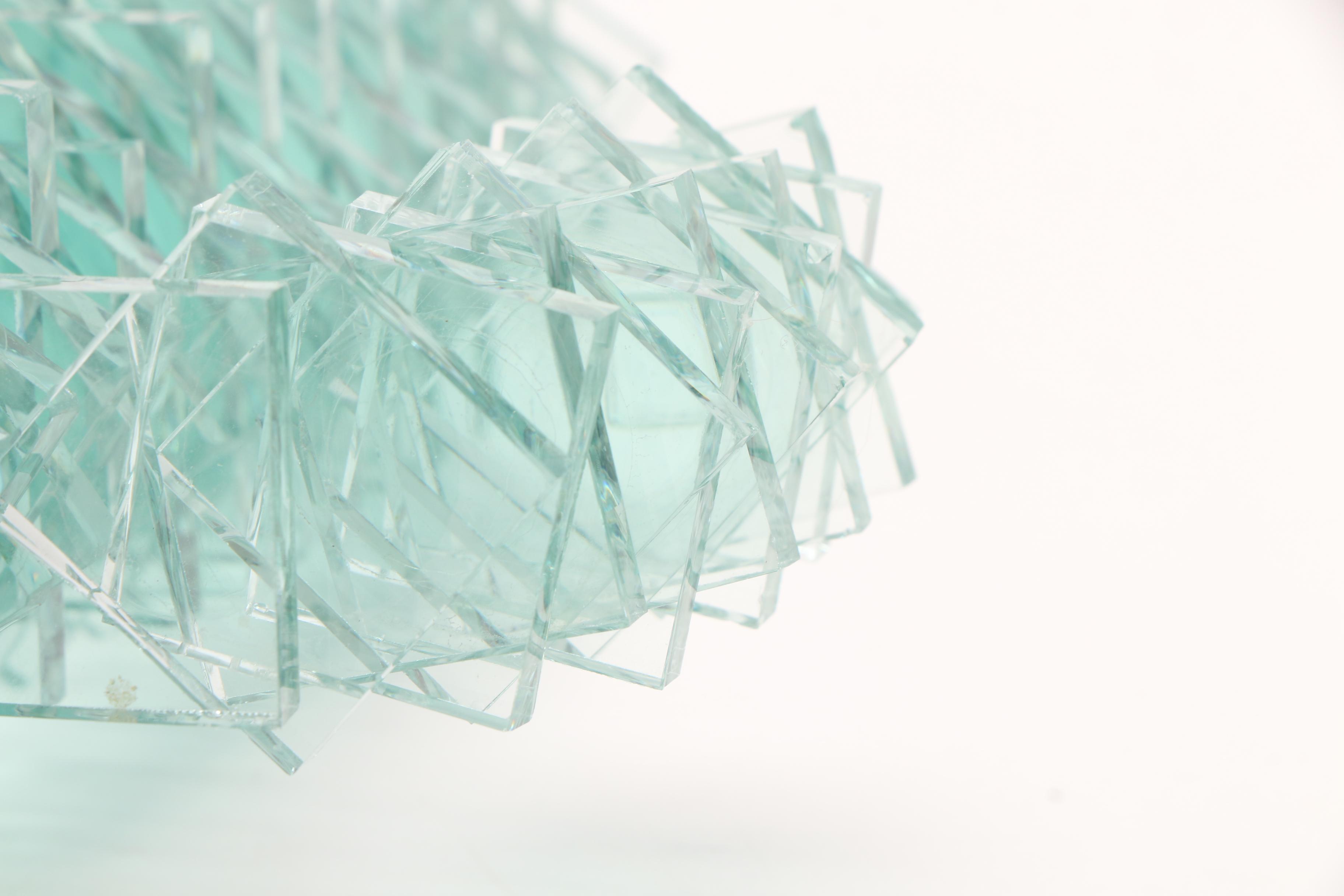 Stacked Aqua Glass Sculpture of Saguaro Cactus | EBTH