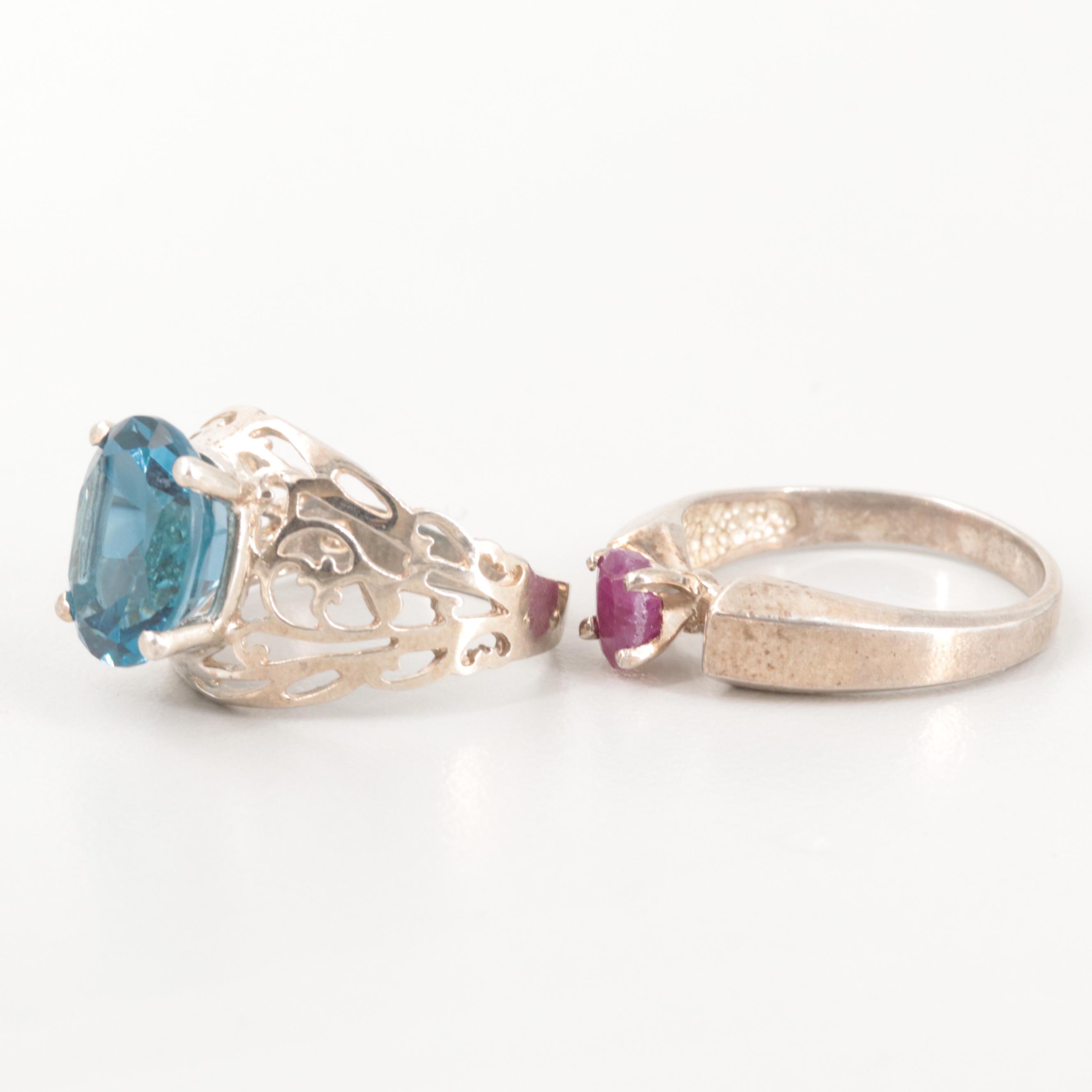 Sterling Silver Ruby and Topaz Rings | EBTH