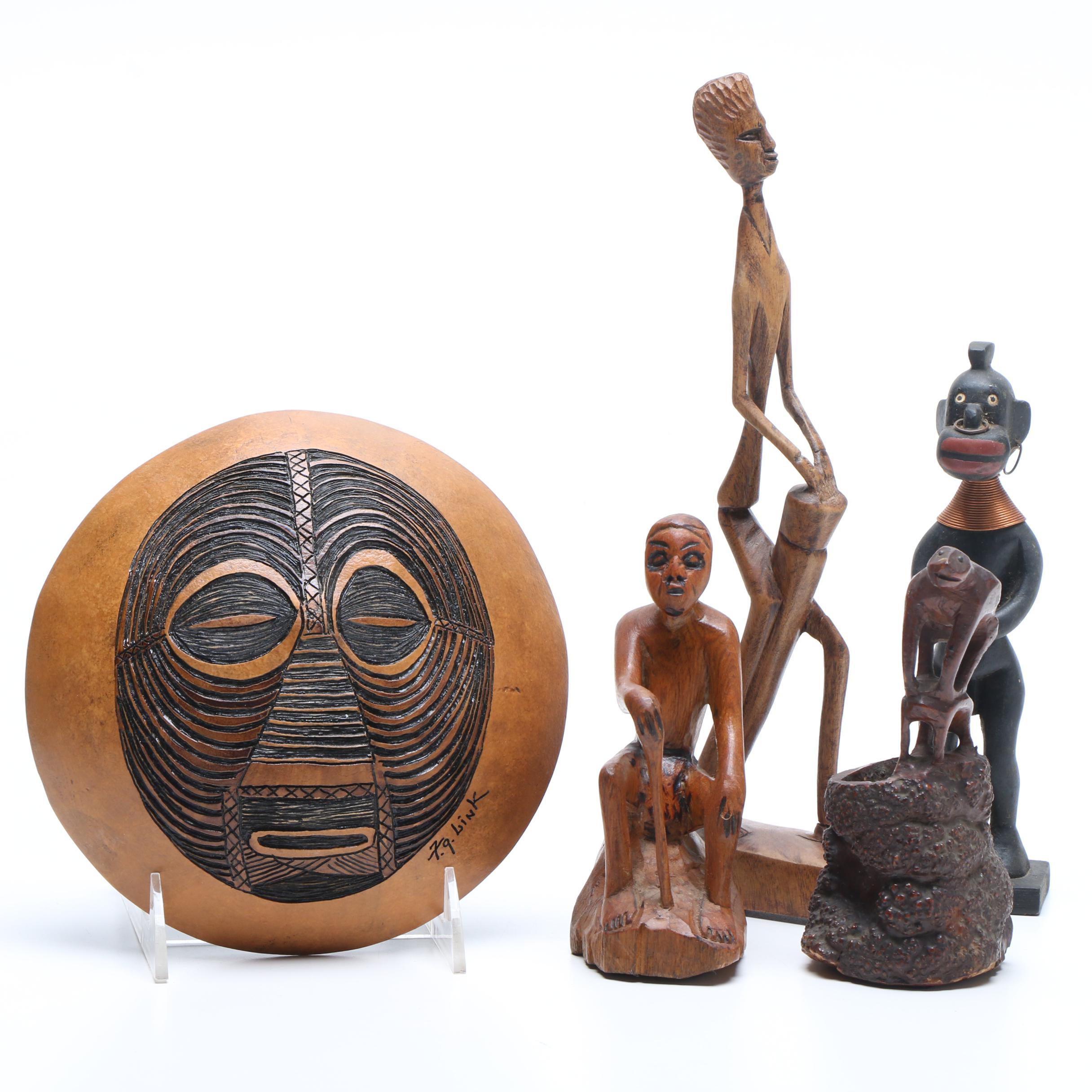 Wooden African Figurines and Carved Mask by F.Q. Link | EBTH