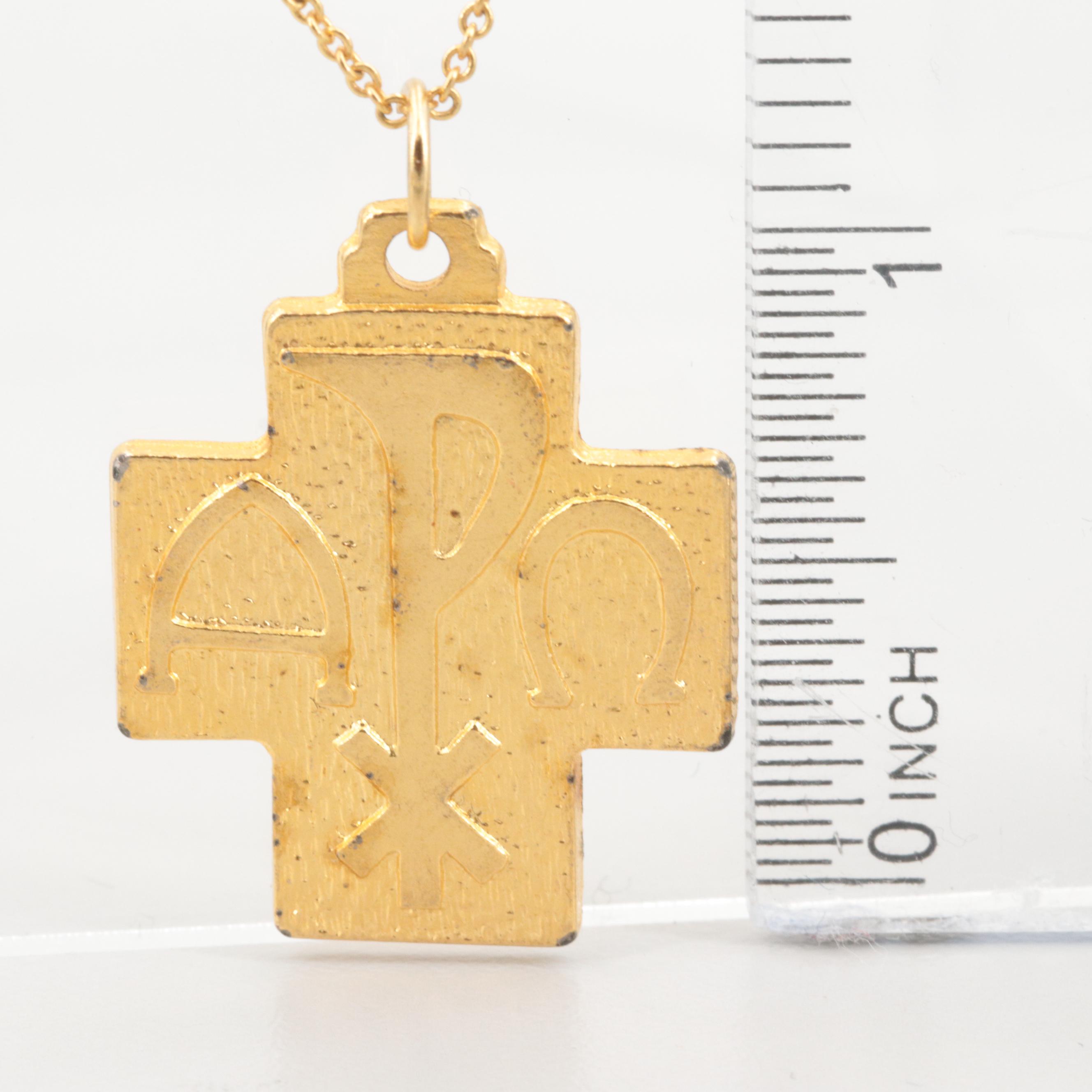 Gold Tone Chi-Rho Cross Pendant Necklace | EBTH