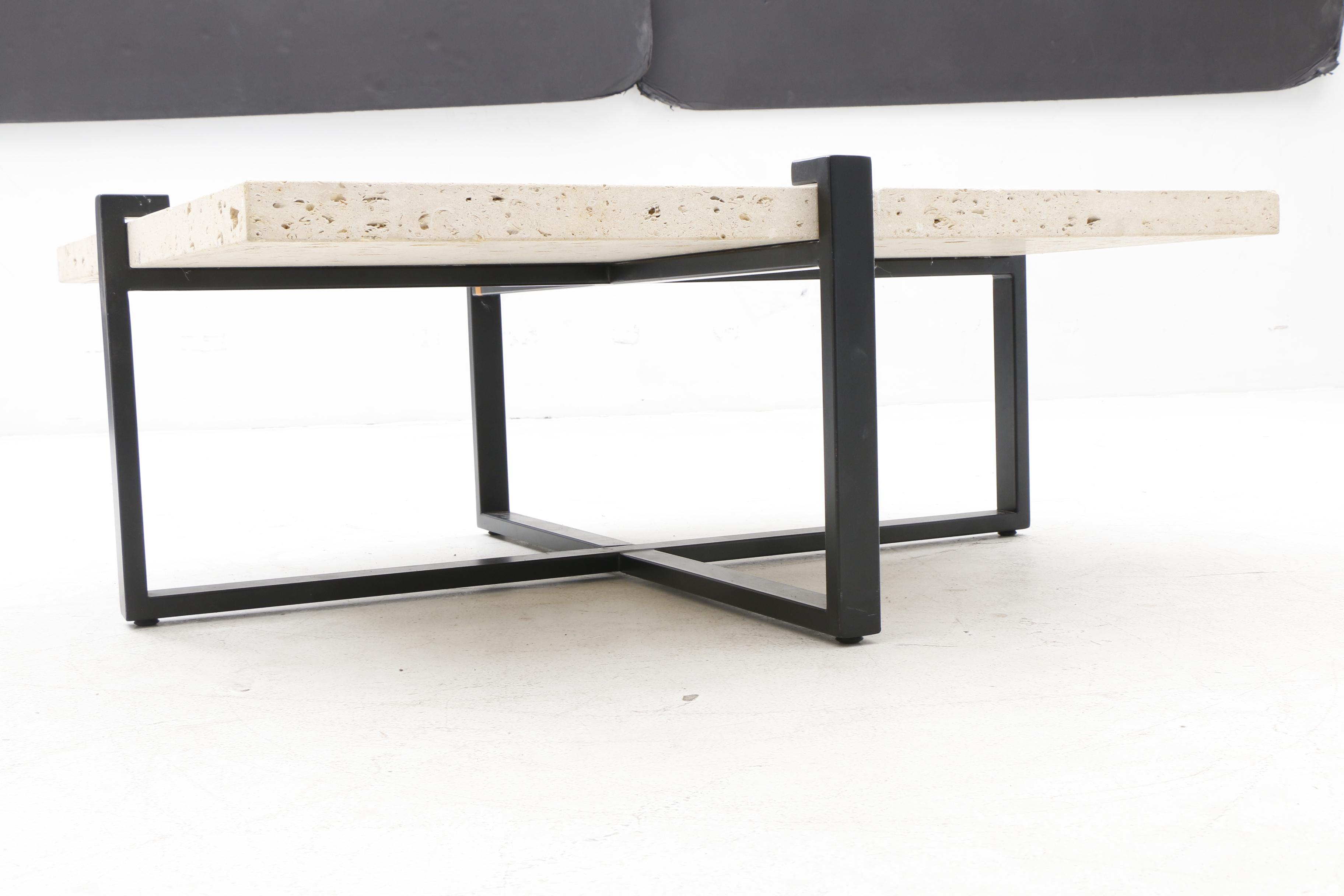 Metal X-Frame Table Base with Travertine Top | EBTH
