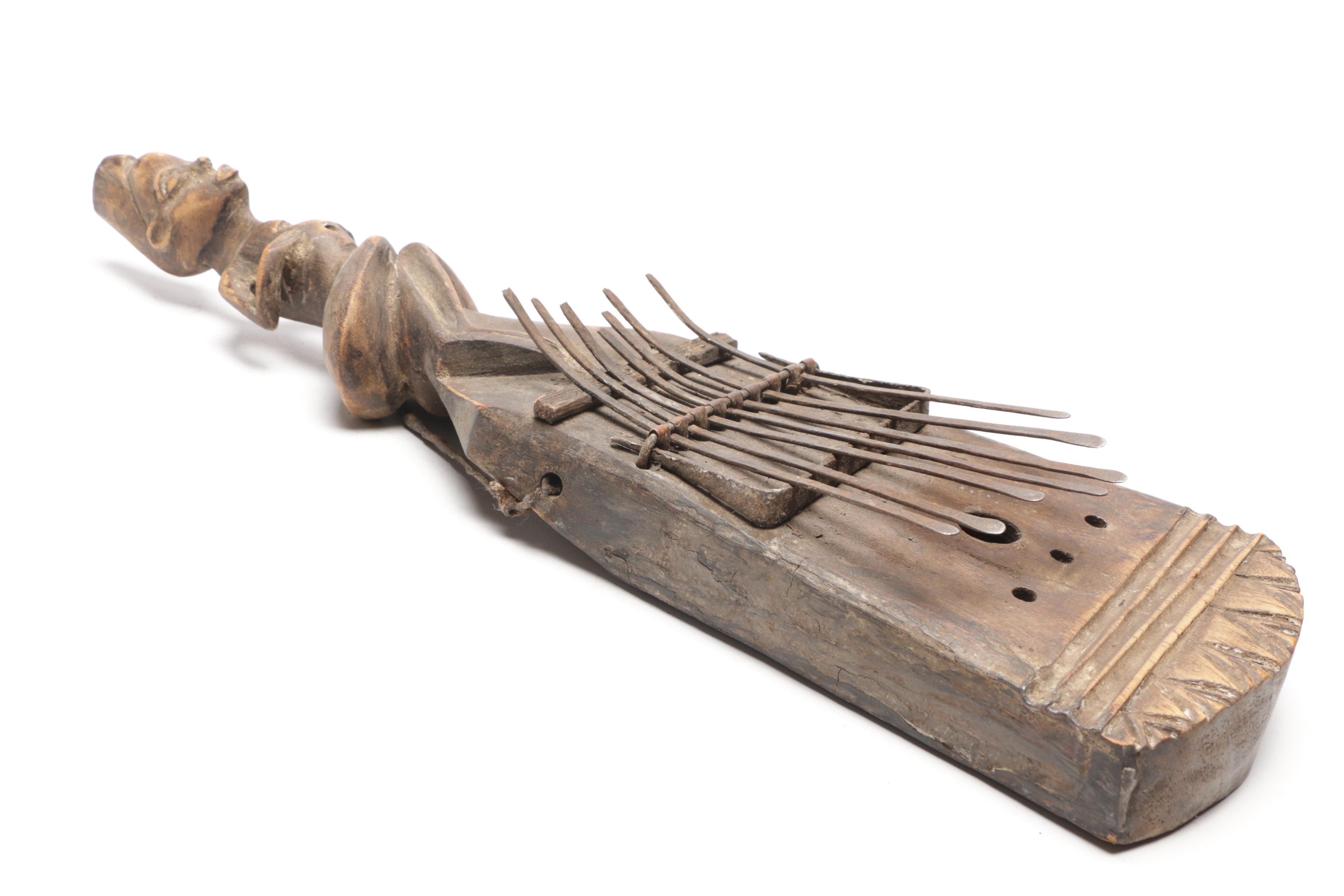 South African Wooden Giriama Karimba Instruments and Rawhide Drum | EBTH