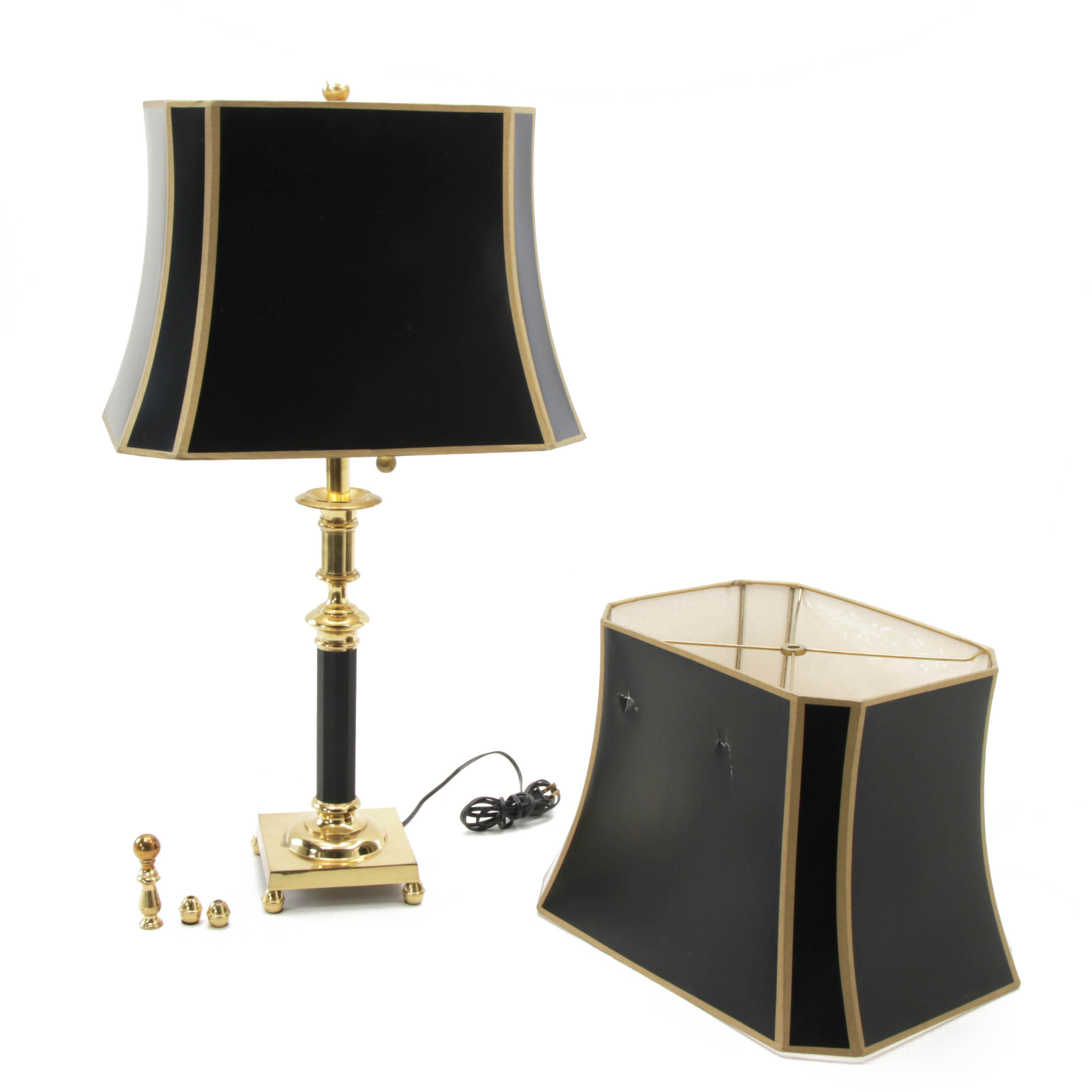 Federal Style Brass Candlestick Table Lamp with Lamp Shades | EBTH
