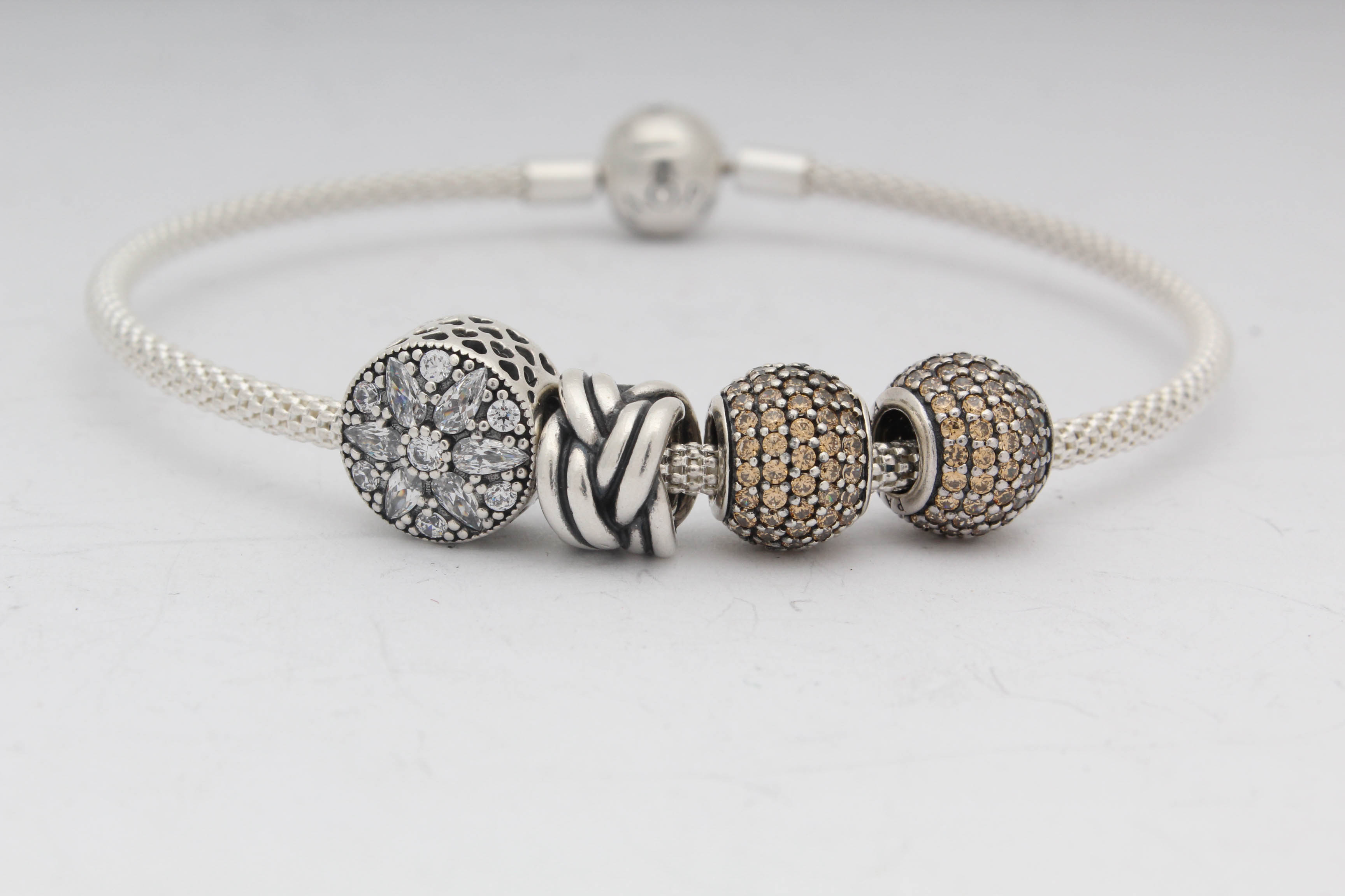 Pandora Sterling Silver Slide Charm Mesh Bracelet with Cubic Zirconia ...