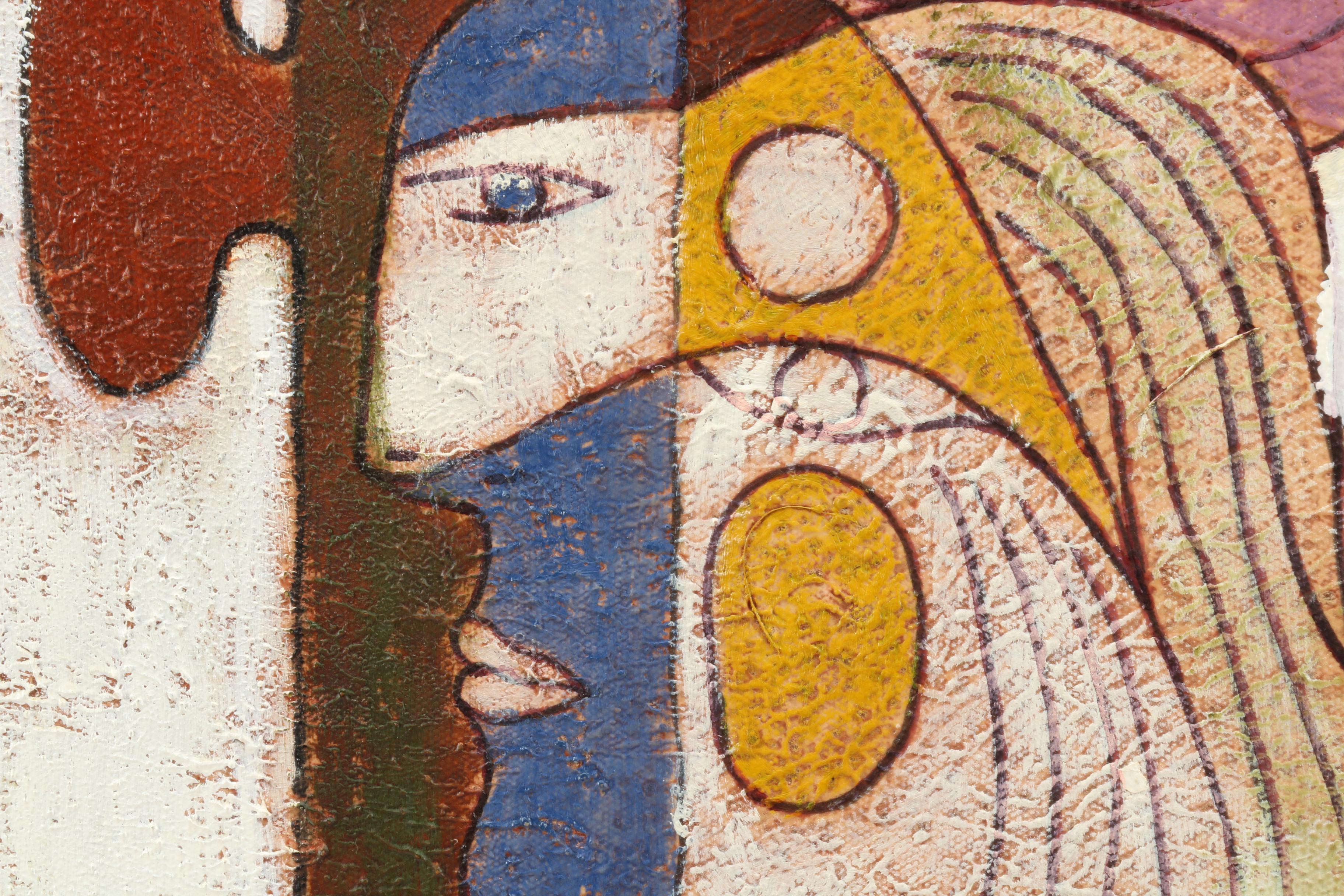 Mixed Media Cubist Portrait Painting in the Style of Picasso | EBTH