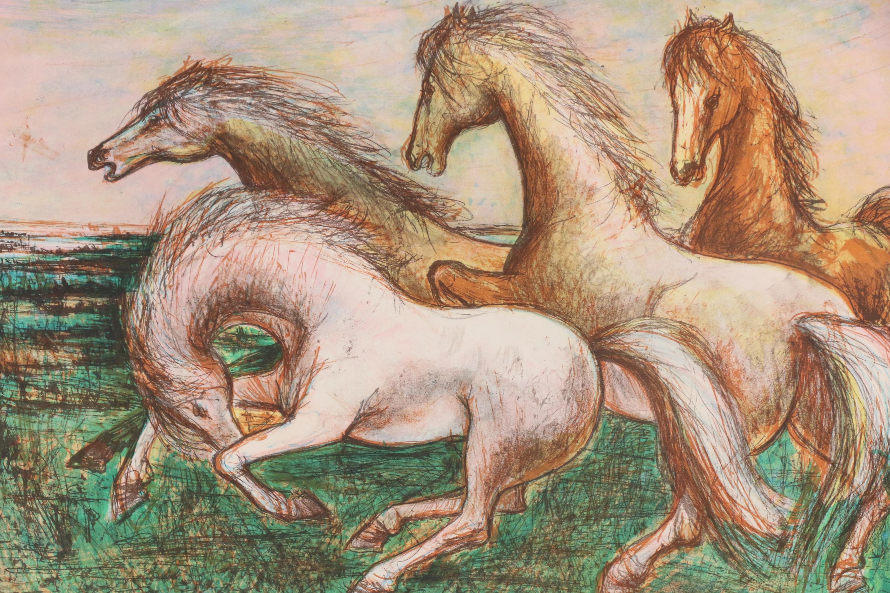 Jacques Lalande Lithograph of Horses | EBTH