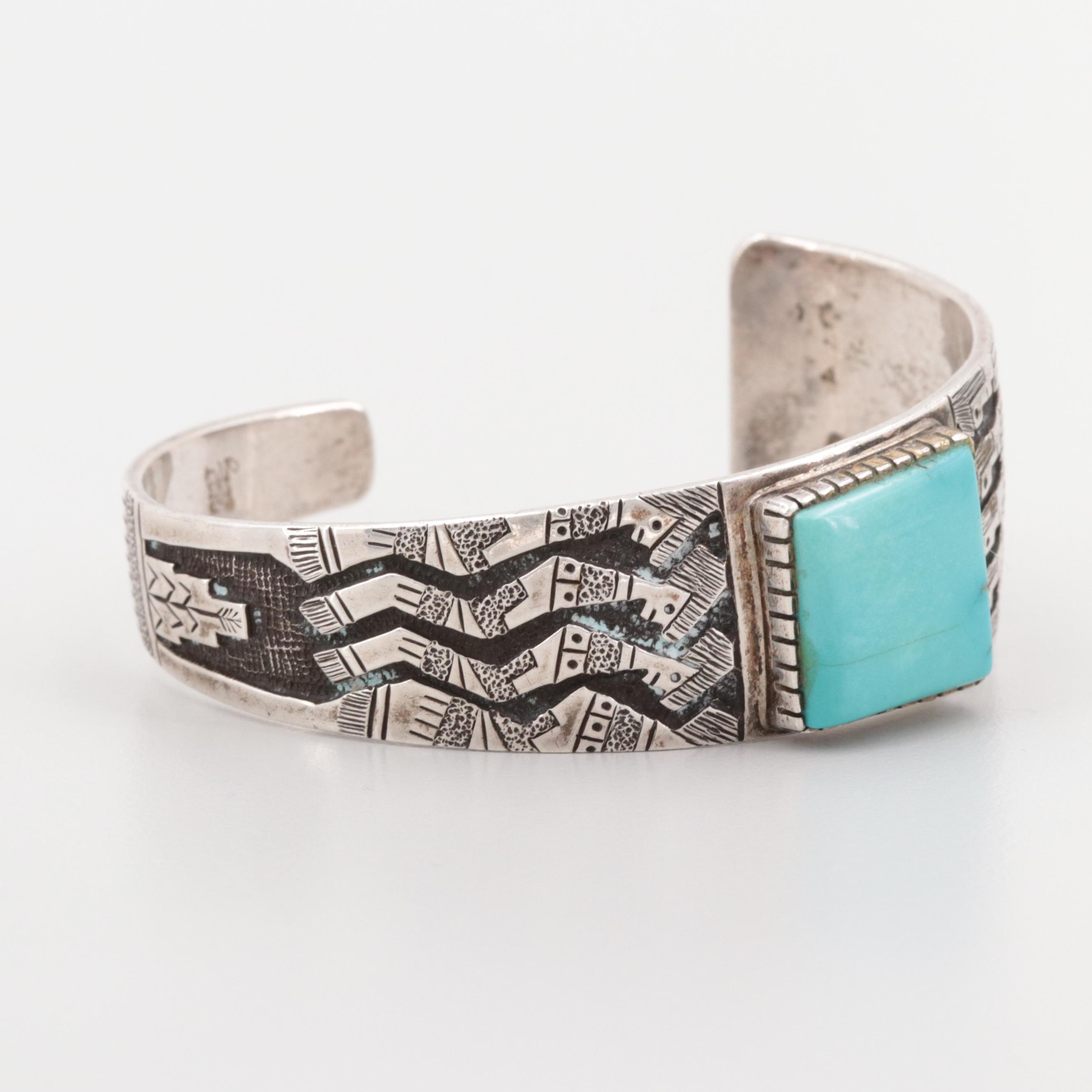 Roderick & Marilyn Tenorio Kewa Sterling Silver Turquoise Overlay Cuff ...