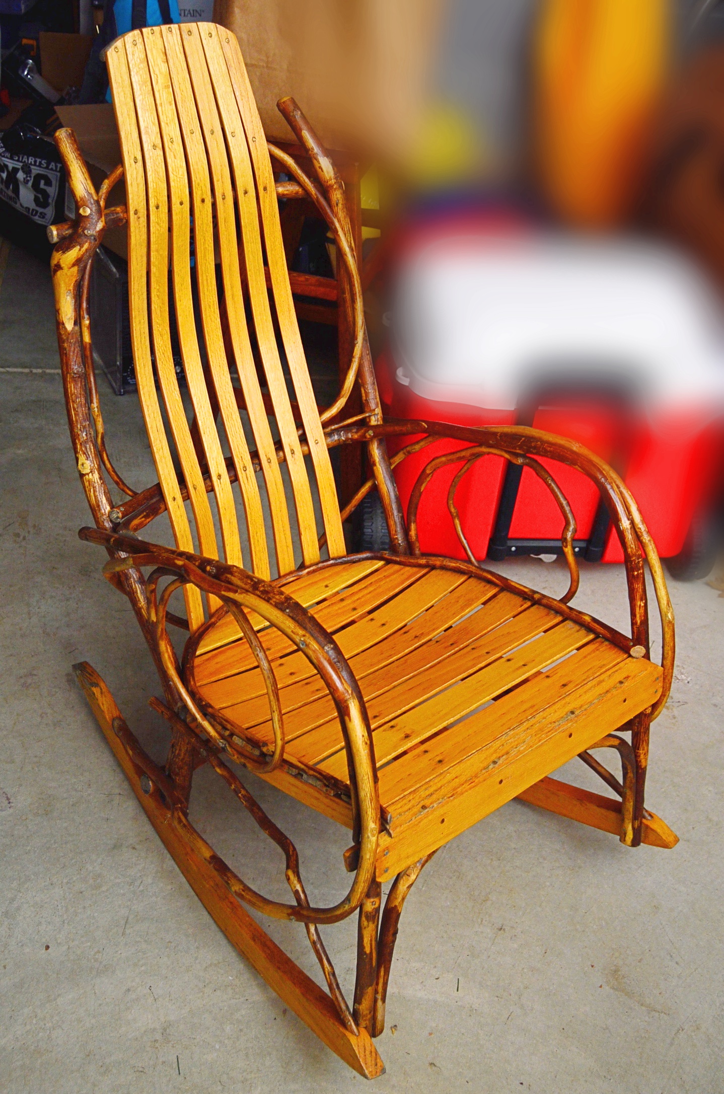 Hickory and Oak Adirondack Style Rocking Chair | EBTH