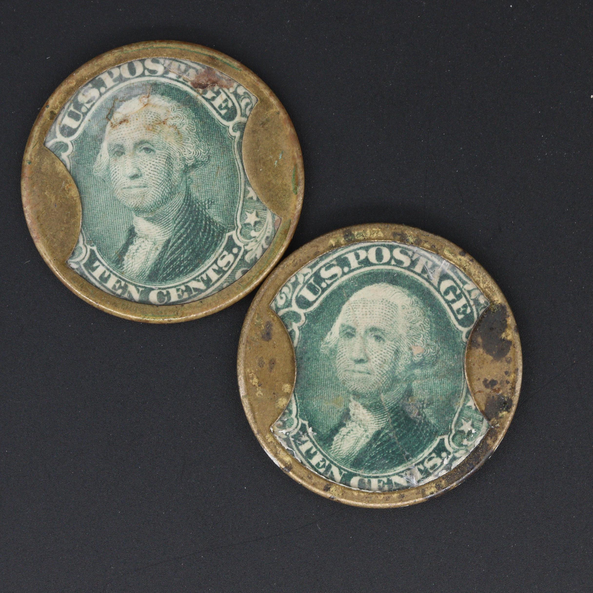 Group of Eight Civil War Era Encased Postage Stamp Tokens | EBTH