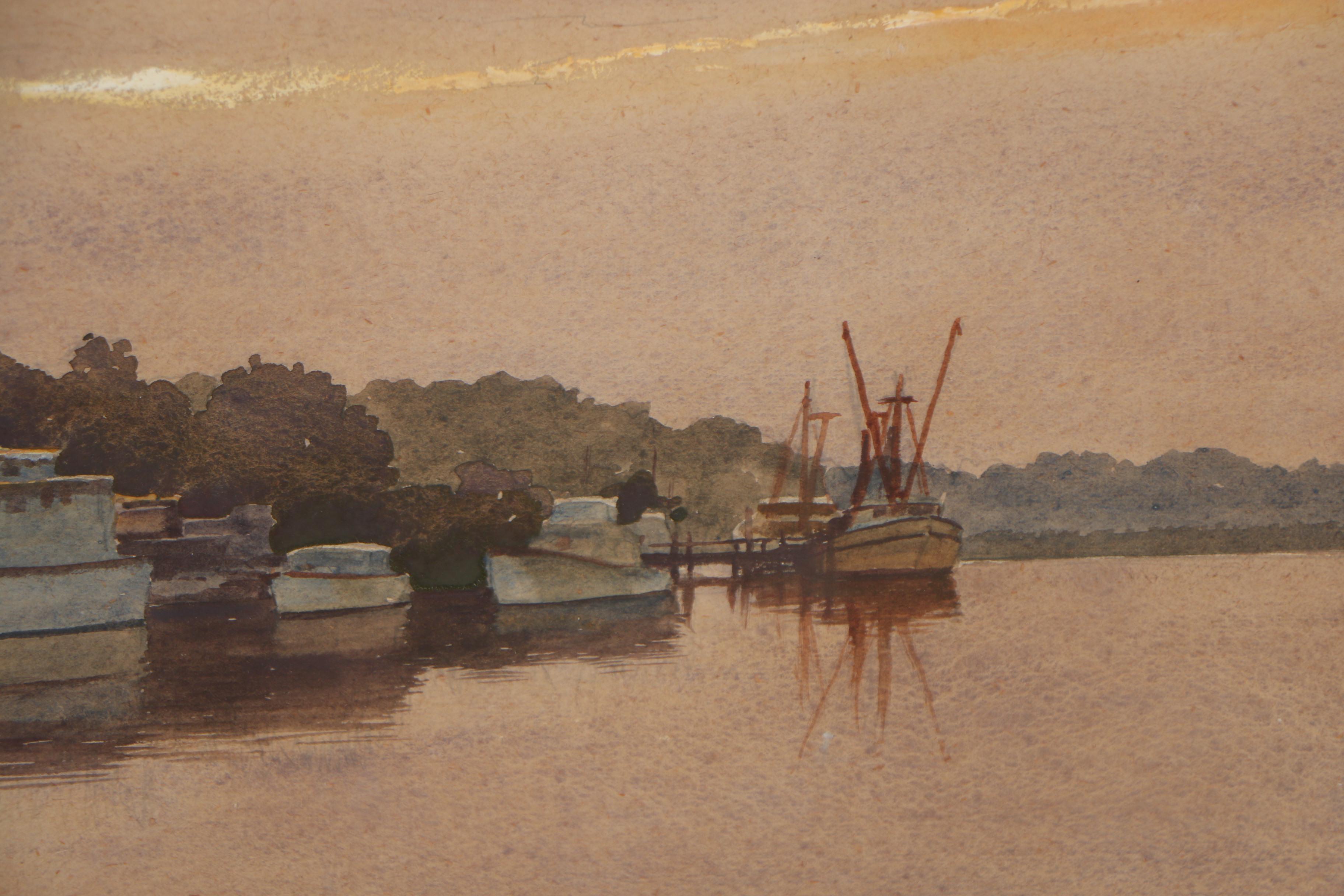 Edmond J. Fitzgerald Watercolor Painting of Harbor Scene | EBTH