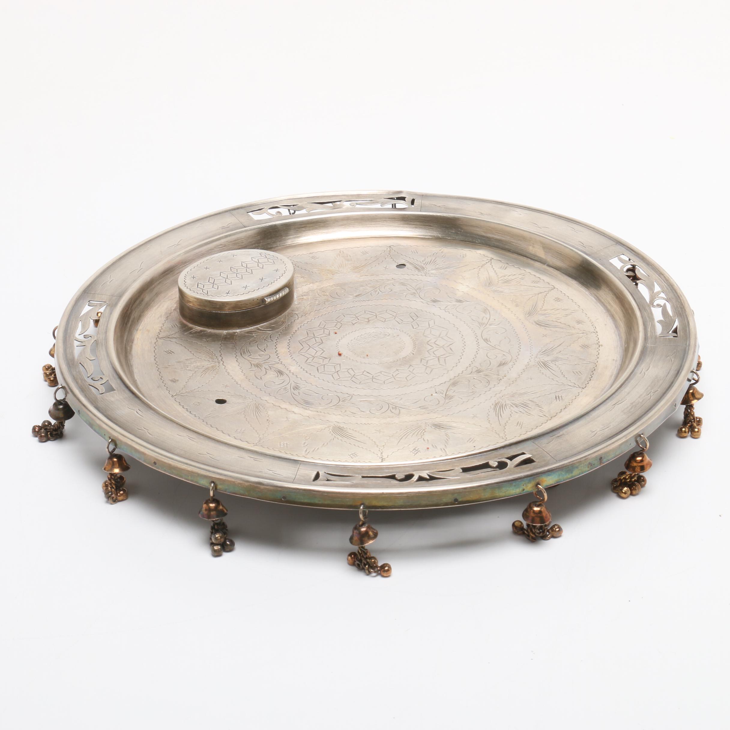 Vintage Indian Silver Plate Ceremonial Tray and Metal Trinket Box | EBTH