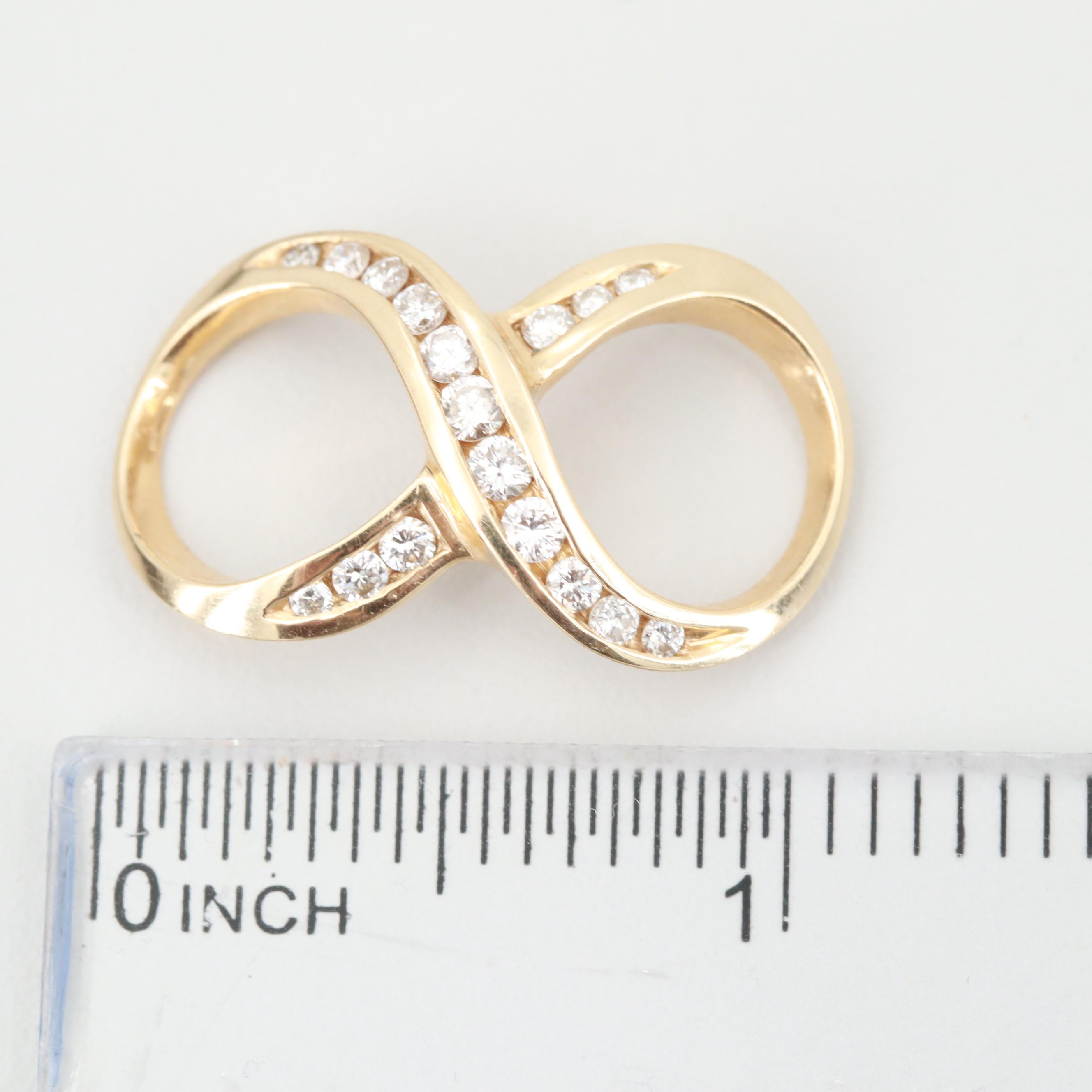 14K Yellow Gold Diamond Infinity Slide Pendant | EBTH
