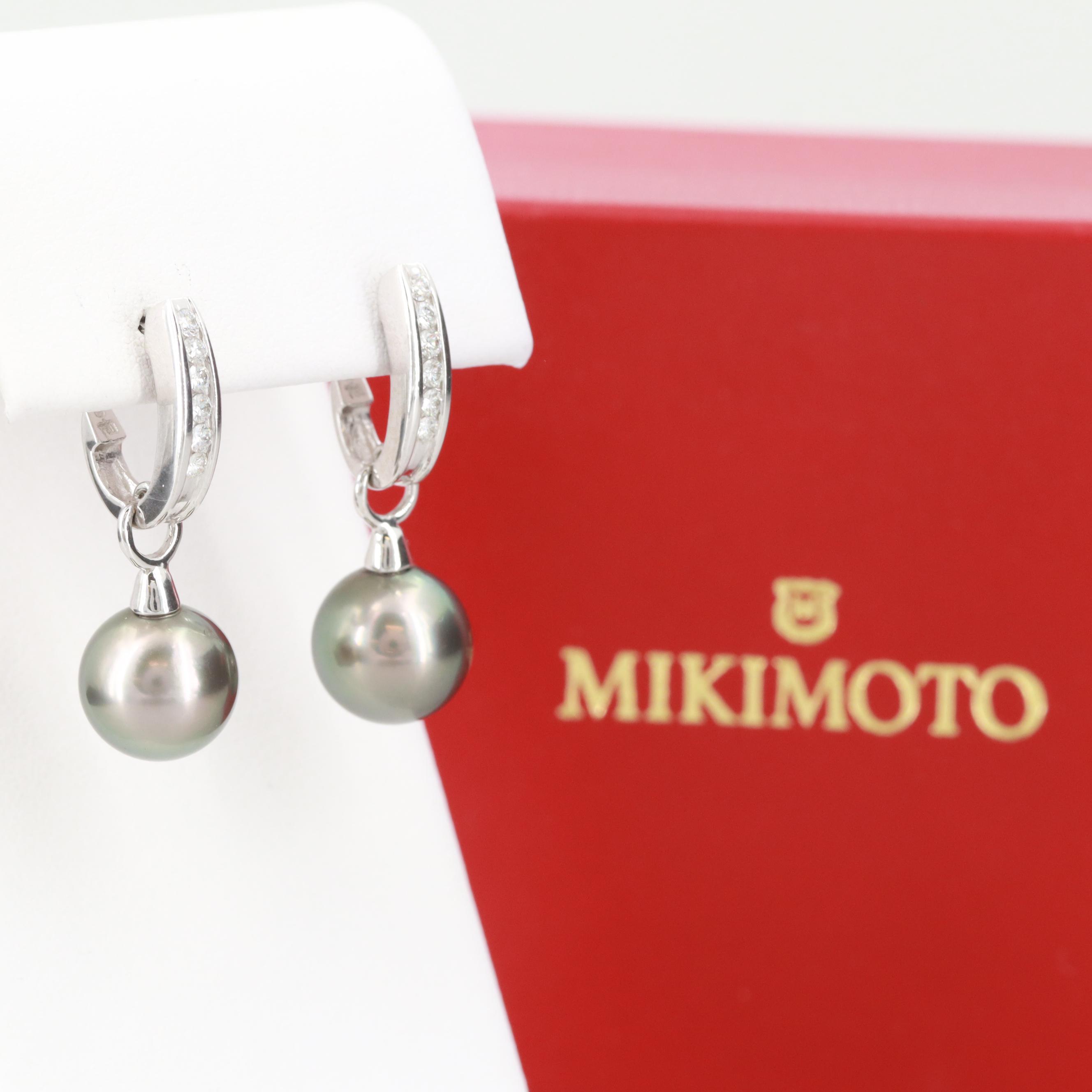 Mikimoto 18K White Gold Cultured Pearl and Diamond Earrings | EBTH