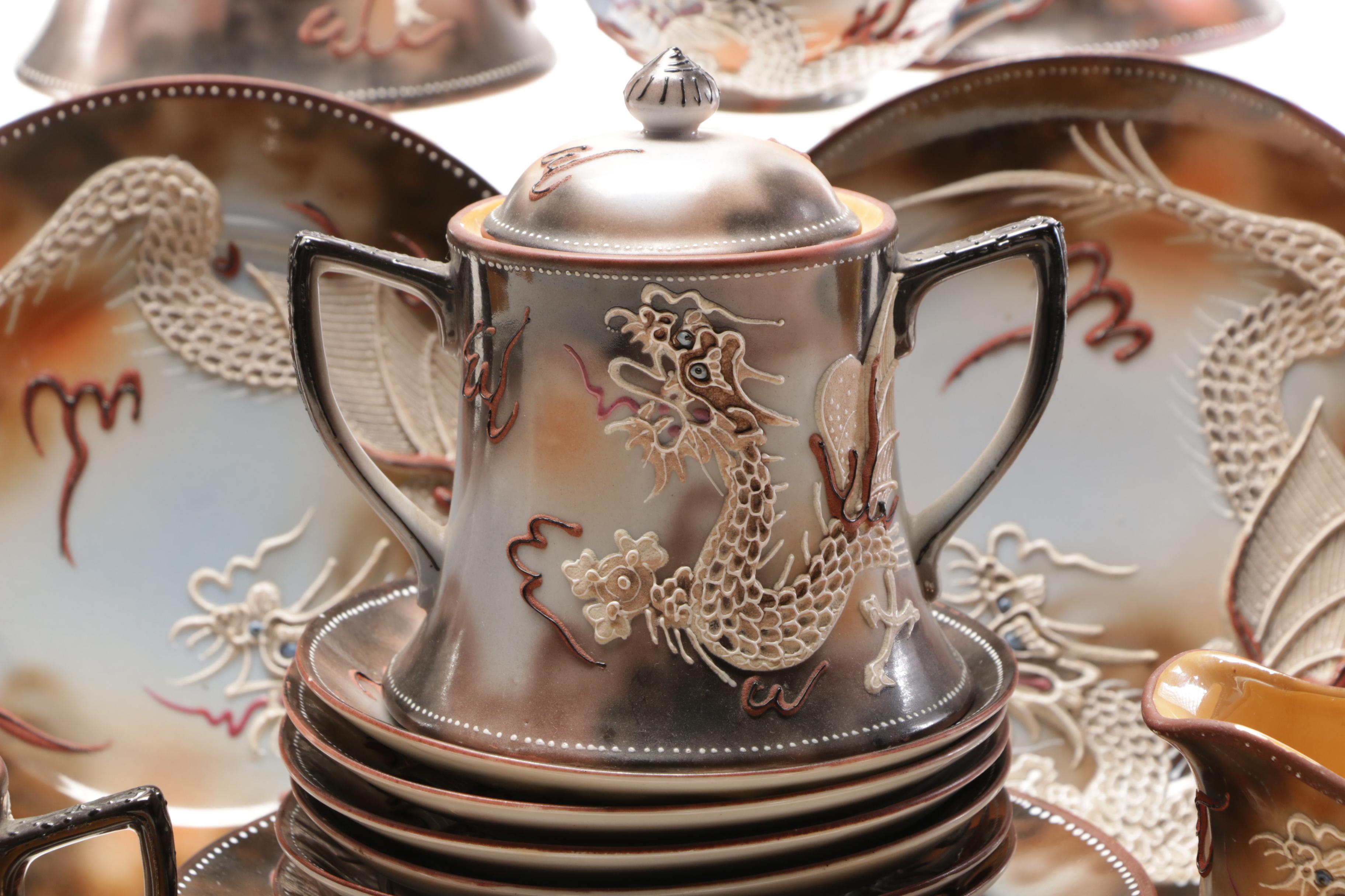 Takito Japanese Moriage Dragonware Porcelain Tea Set | EBTH
