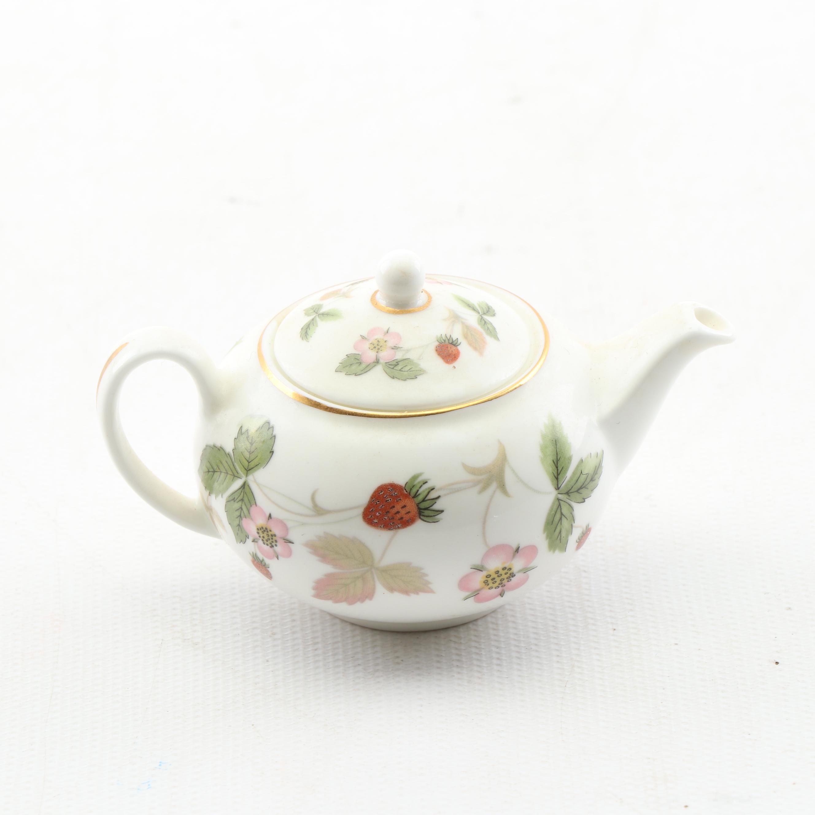 Hall 2-Cup Gold Lustre Teapot and Wedgwood "Wild Strawberry" Miniature ...