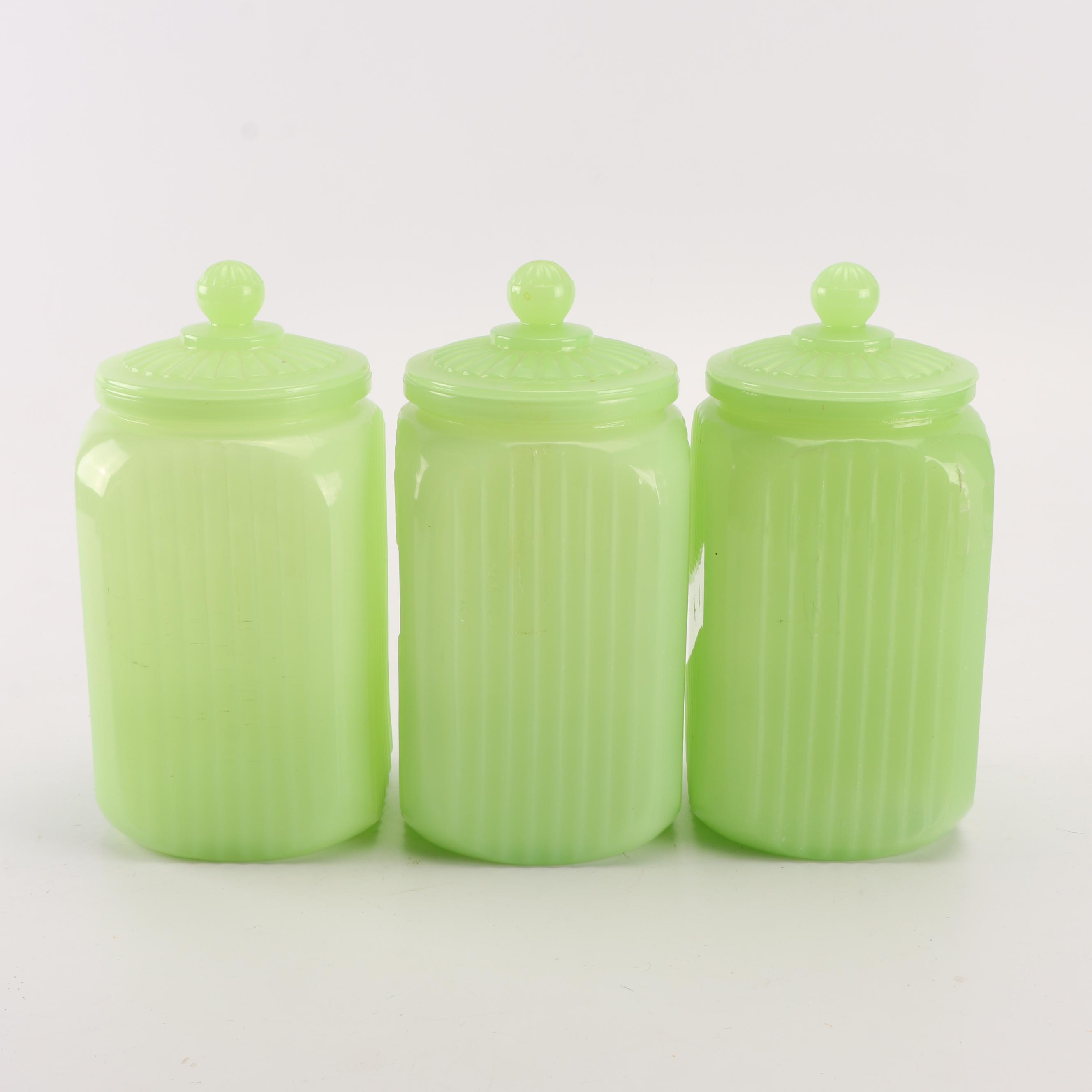 Anchor Hocking Jadeite "Clambroth" Glass Storage Canisters, circa 1930 ...